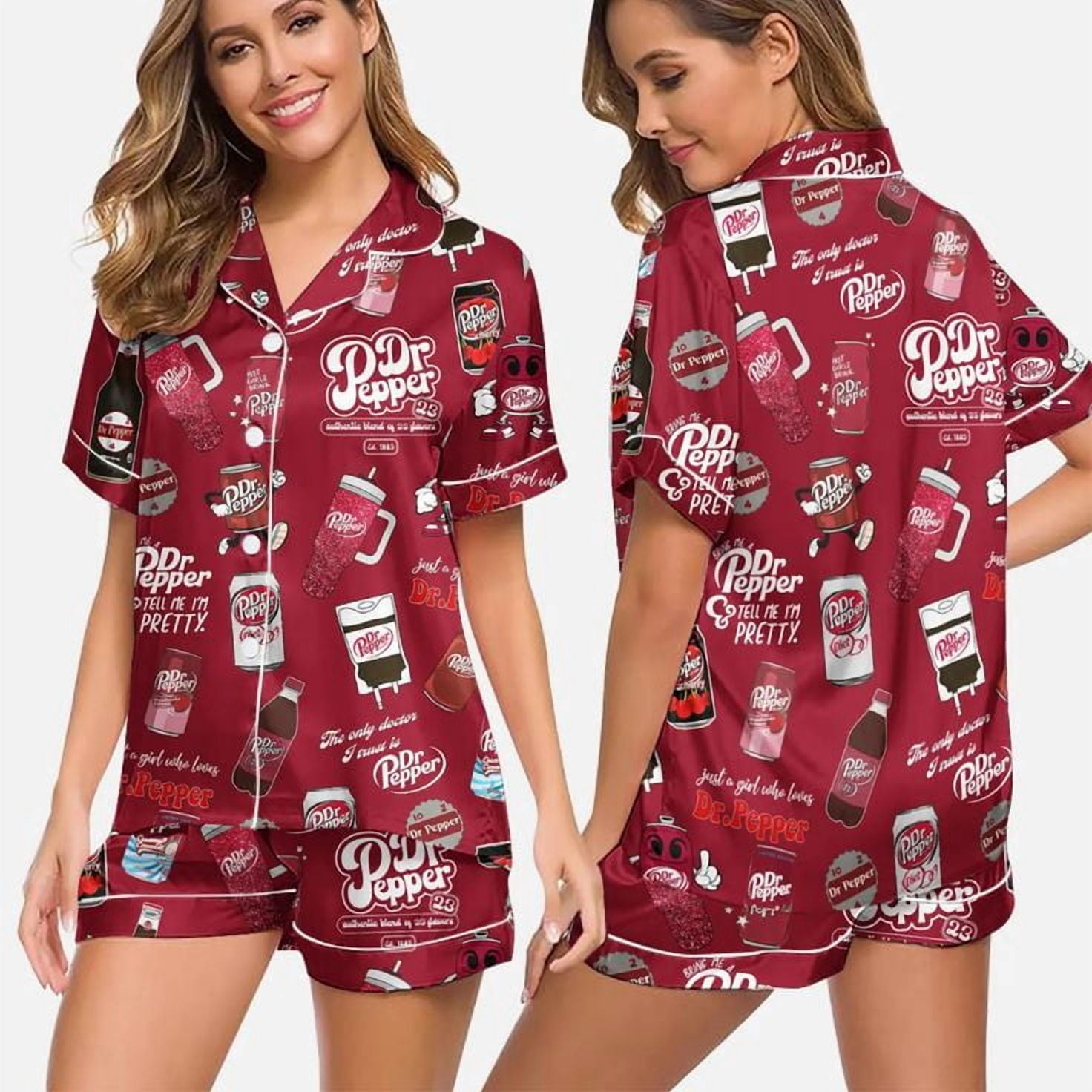 Dr Pepper Satin Pajamas Set, Dr Pepper Soda Lover Pajamas - Walmart.com