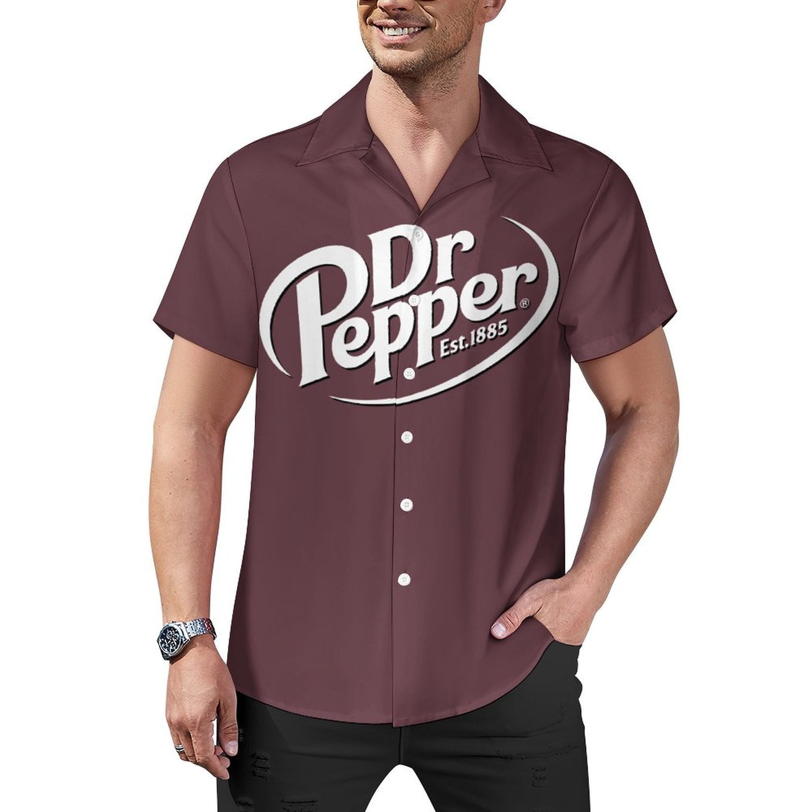 Dr Pepper Shirt Hawaiian Shirt for Men, Short Sleeve Button Down Aloha ...
