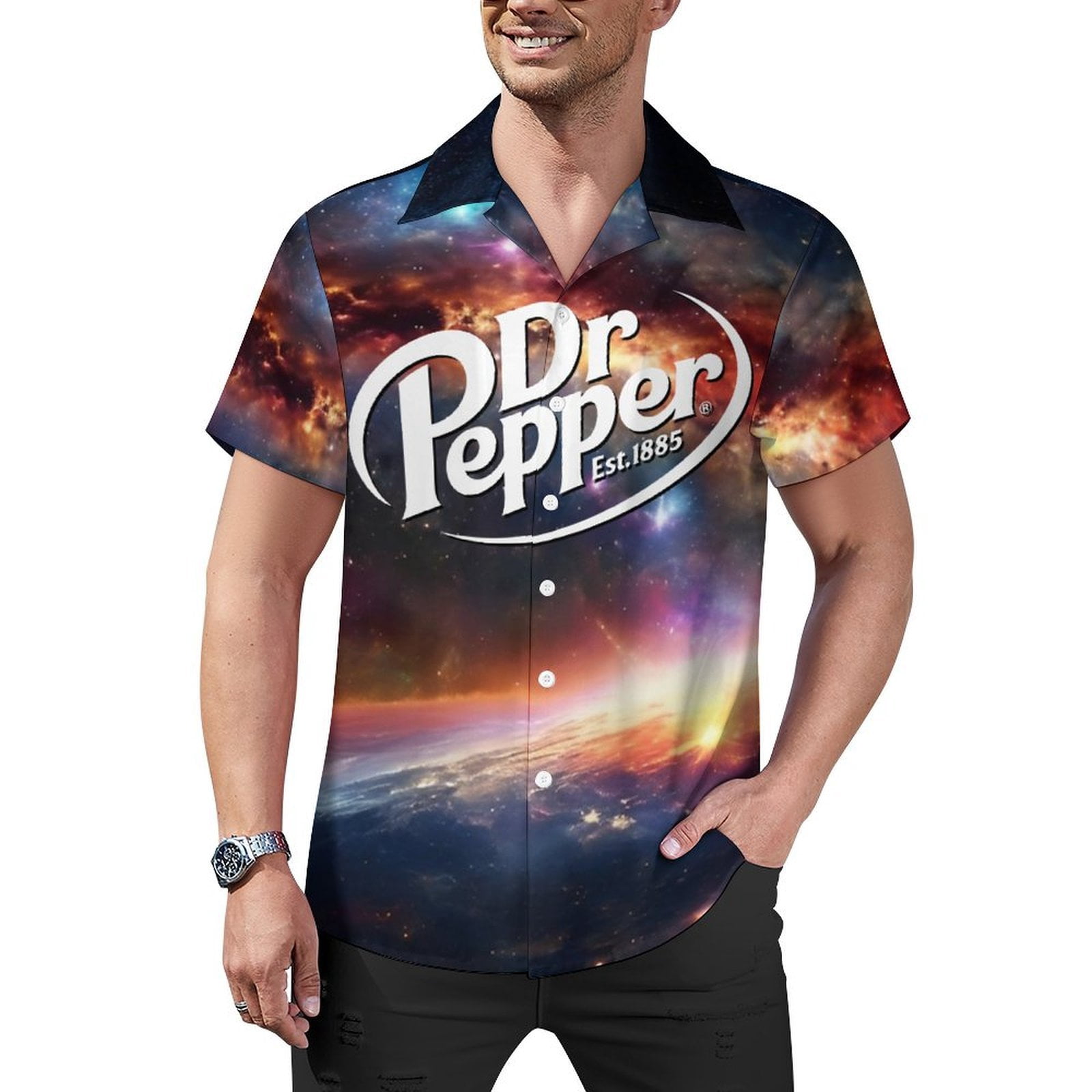 Dr Pepper Shirt Hawaiian Shirt for Men, Short Sleeve Button Down Aloha ...