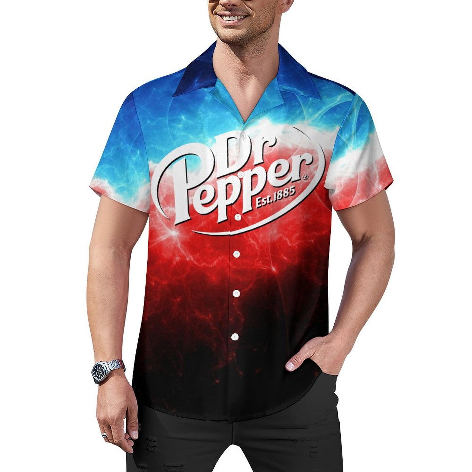 Dr Pepper Shirt Hawaiian Shirt for Men, Short Sleeve Button Down Aloha ...