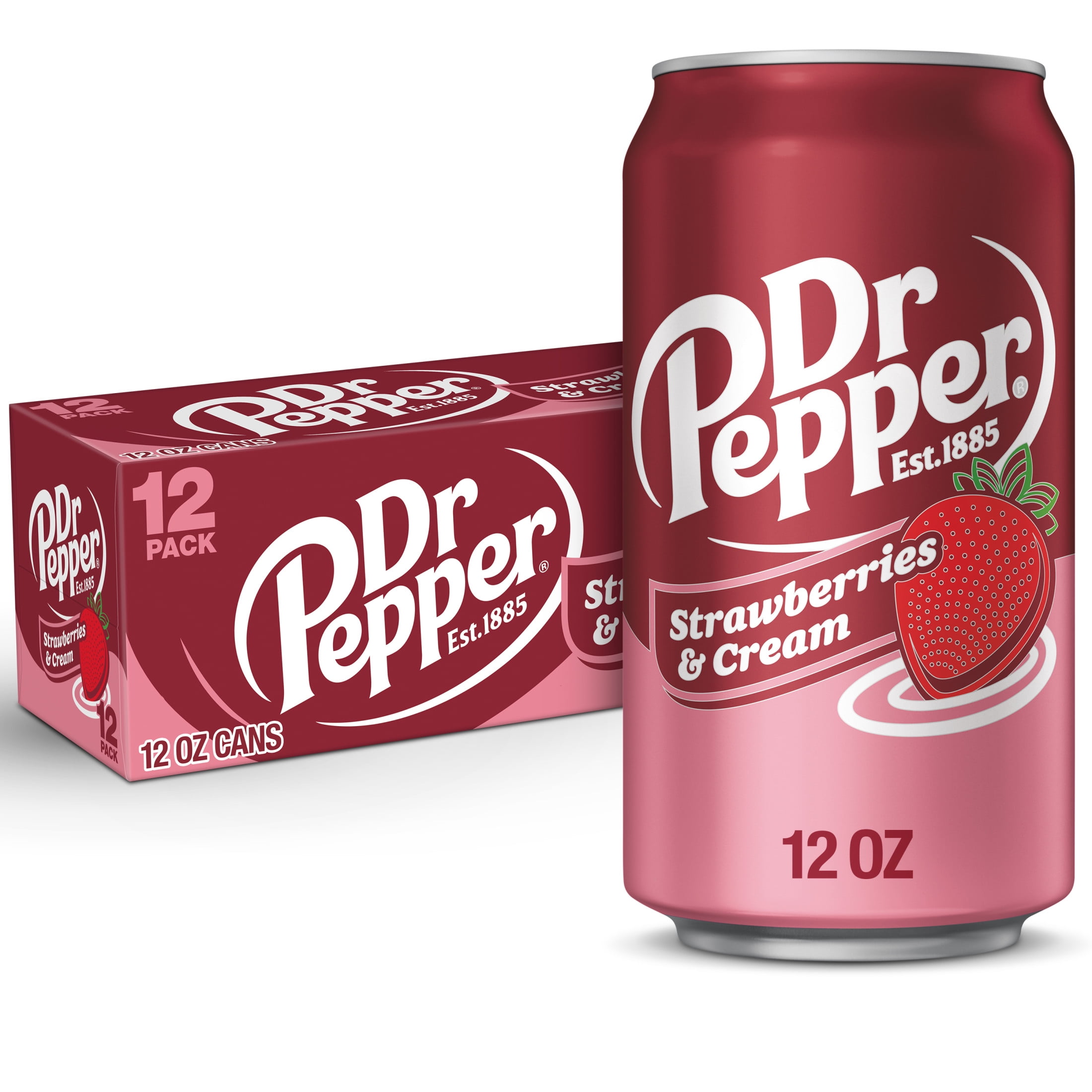 Dr Pepper Strawberries & Cream Soda Pop Case, 12 fl oz, Pack of 12 Cans ...