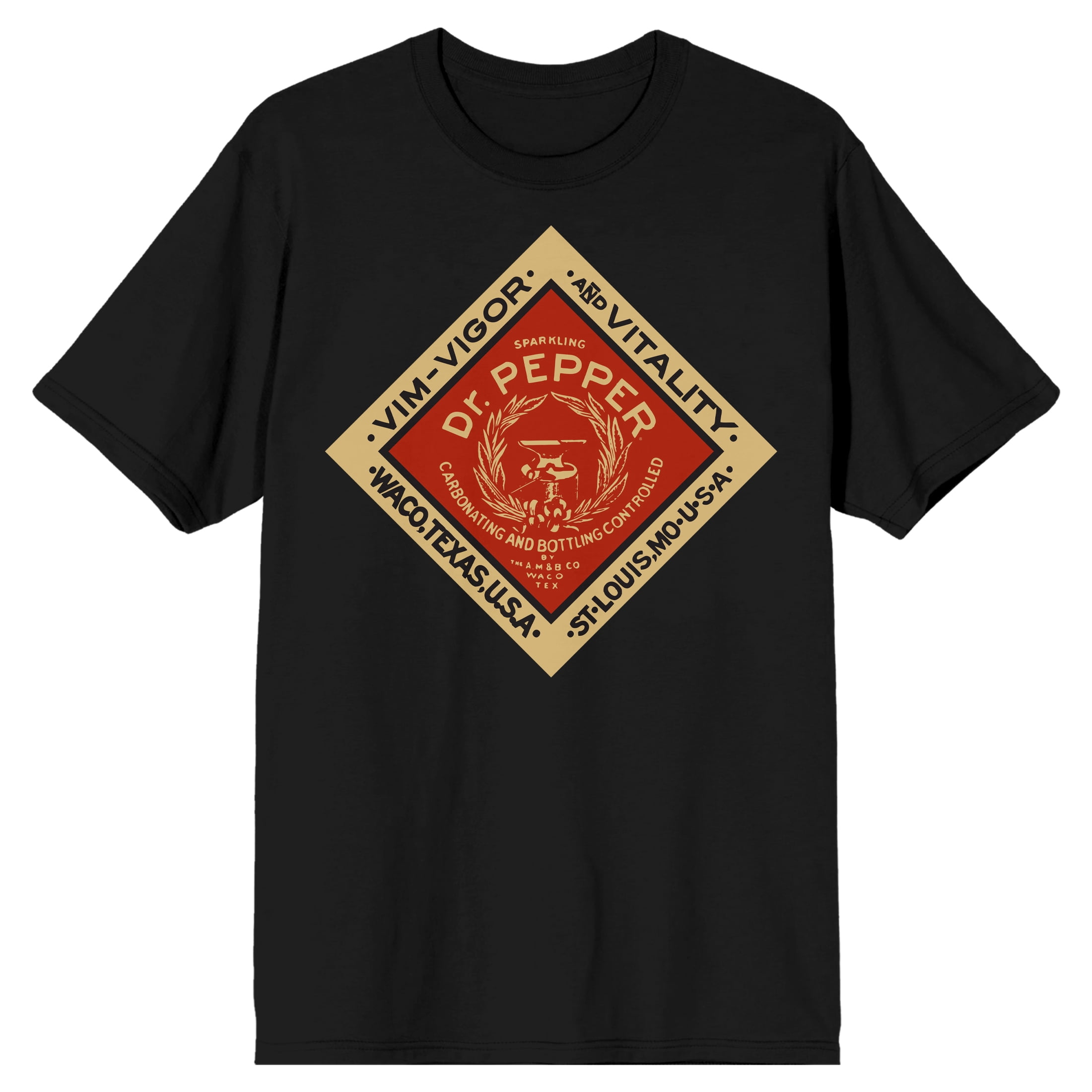 Dr. Pepper Vintage Diamond Logo Crew Neck Short Sleeve Men's Black T ...