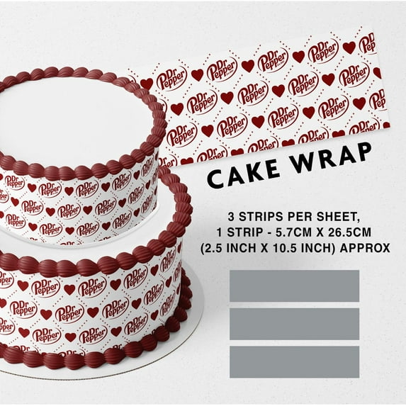 Dr Pepper White Heart Edible Icing Printed Cake Wrap Strips Topper ...