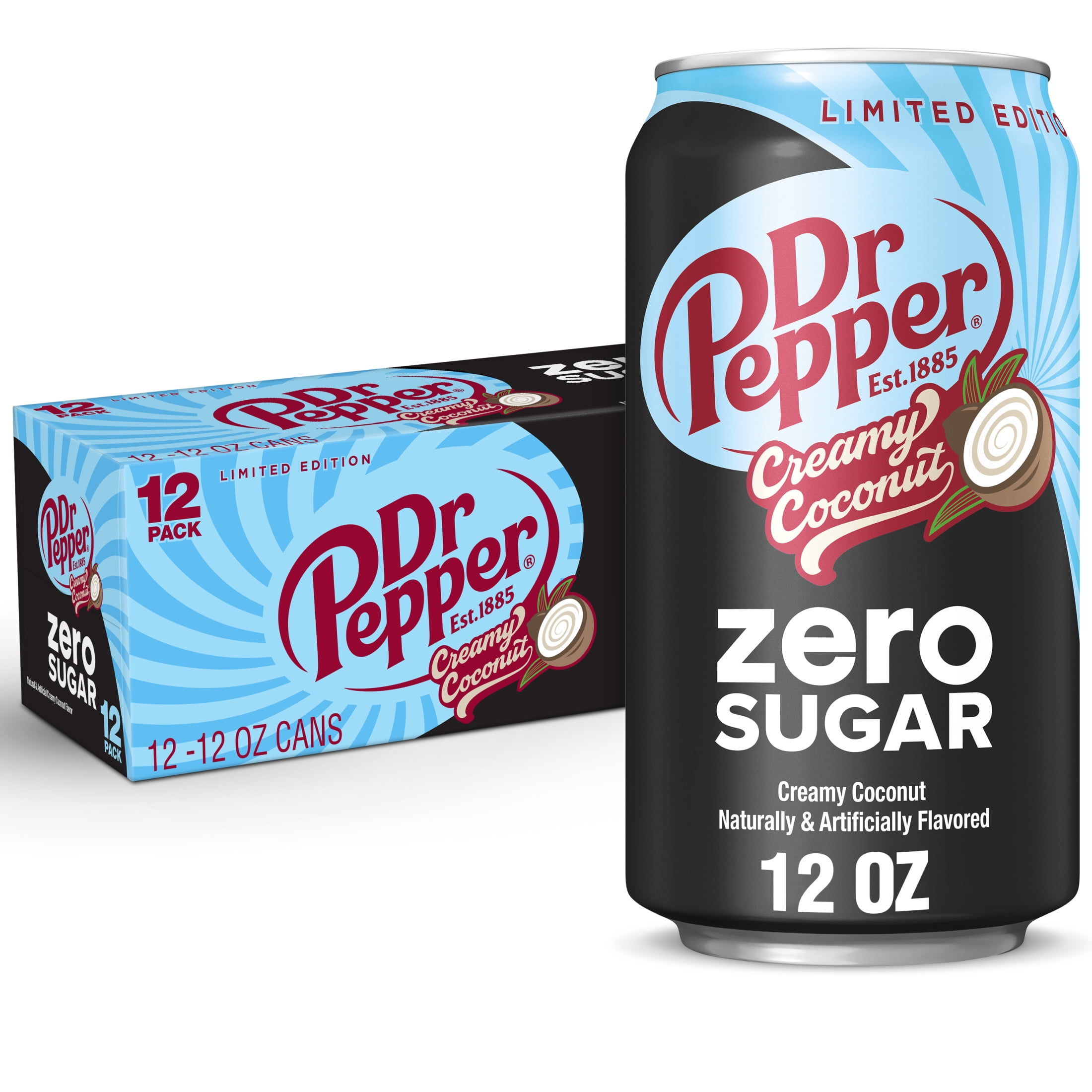 Dr Pepper Original Creamy Coconut Zero Sugar Soda, 12 fl oz, 12 Pack ...