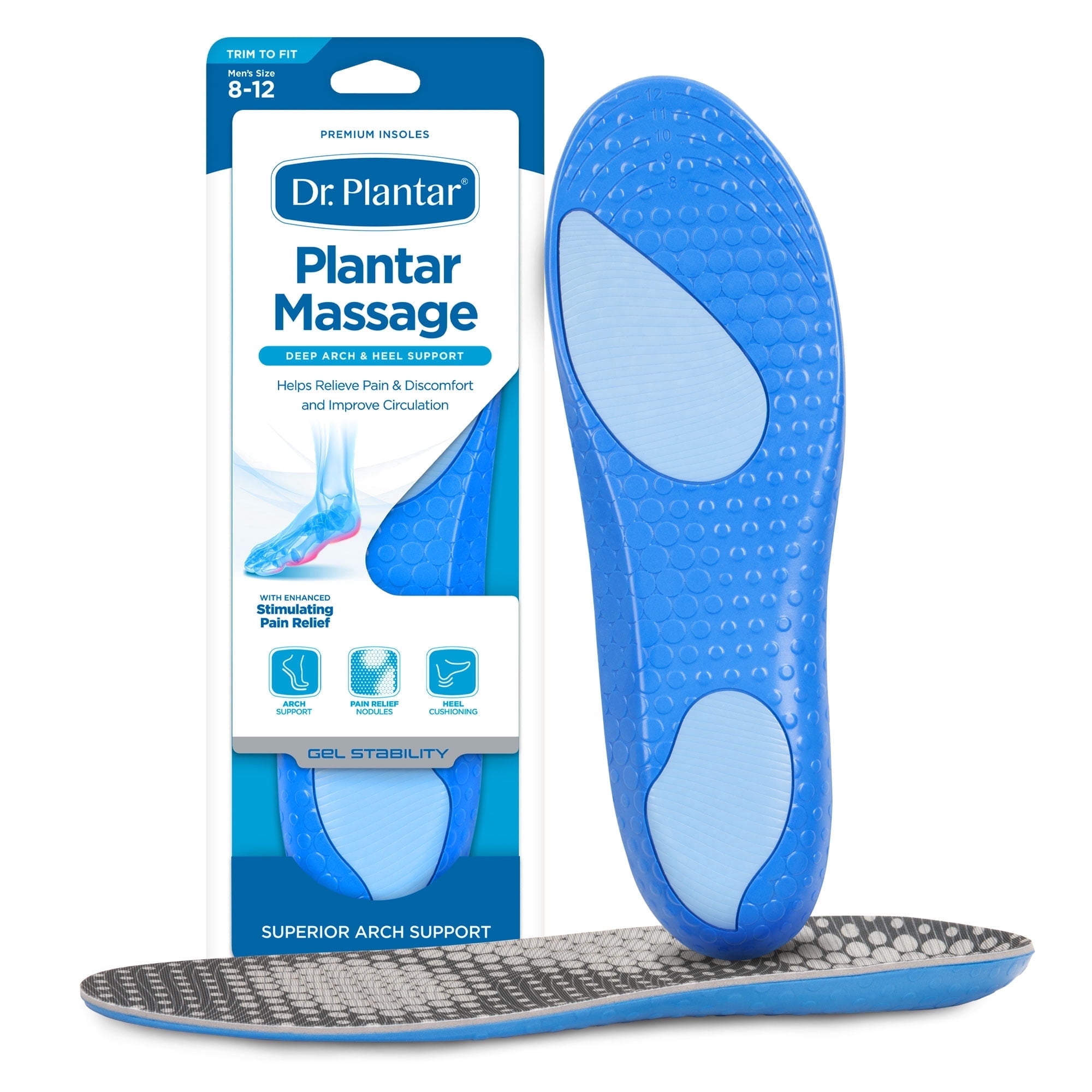 Dr. Plantar Men’s Massaging Gel Insoles, Memory Foam, Arch Support ...