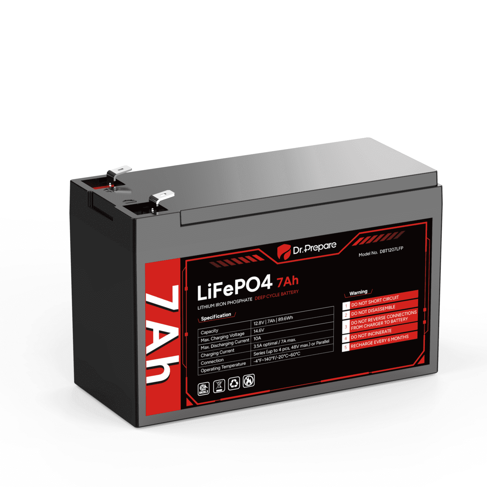 Dr. Prepare 12V 7Ah LiFePO4 Deep Cycle Battery – Lightweight Lithium ...