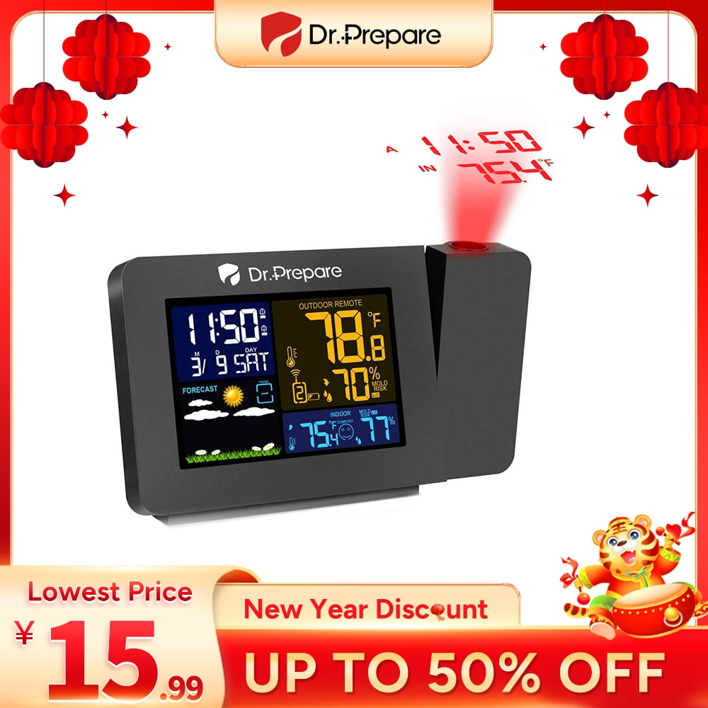 Dr. Prepare Projection Alarm Clock for Bedrooms with Indoor Outdoor ...