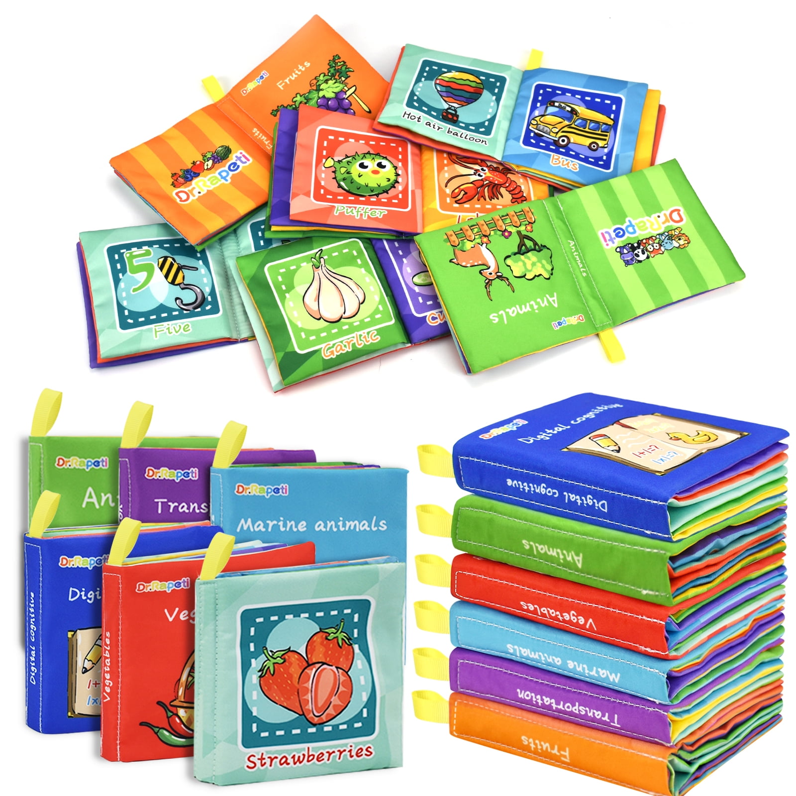 Dr.Rapeti Newborn Sensory Touch Textured Soft Cloth Books, Non-Toxic, 6 ...