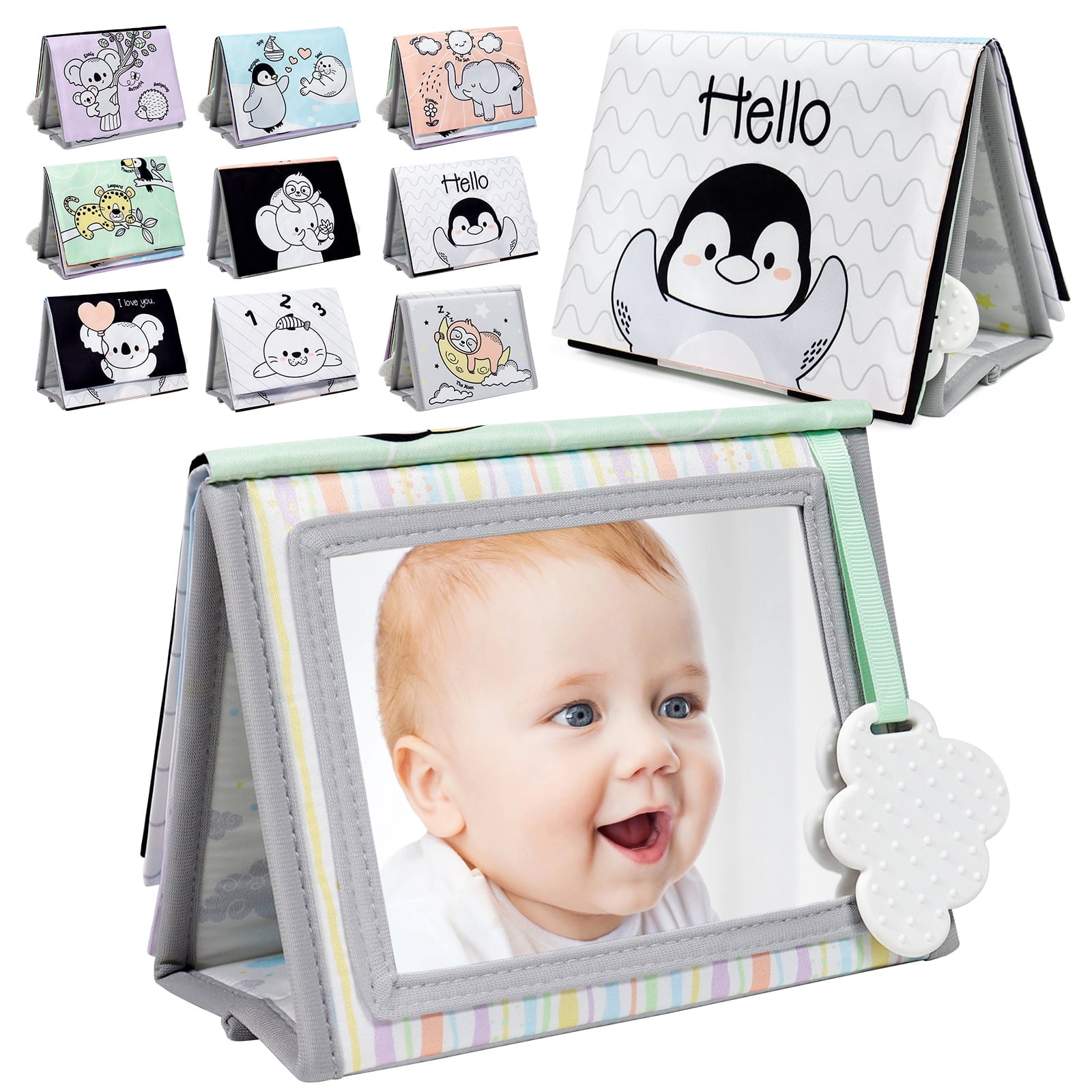Dr.Rapeti Soft Tummy Time Book Baby Safe Mirror with Teether Crinkle ...