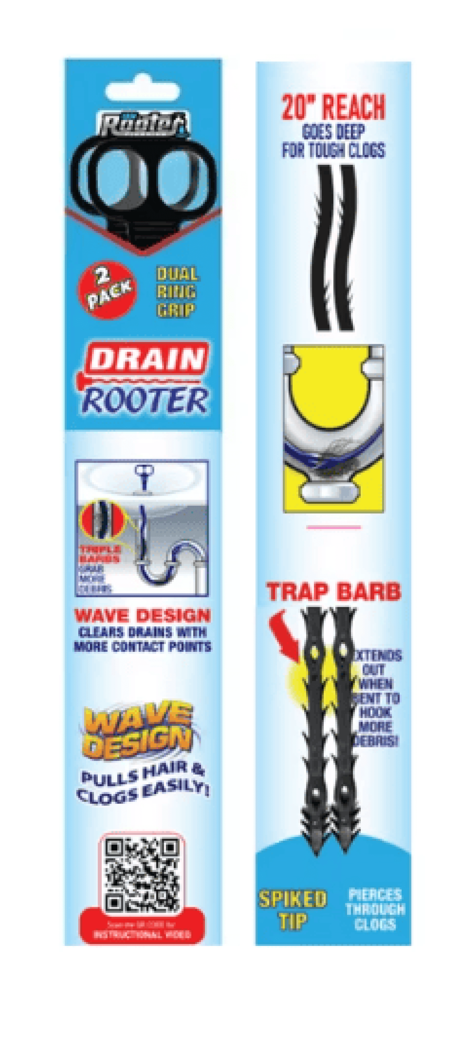 Dr. Rooter 20" Flexible Plastic Drain Snake, Non-Toxic & Reusable, 2 ...