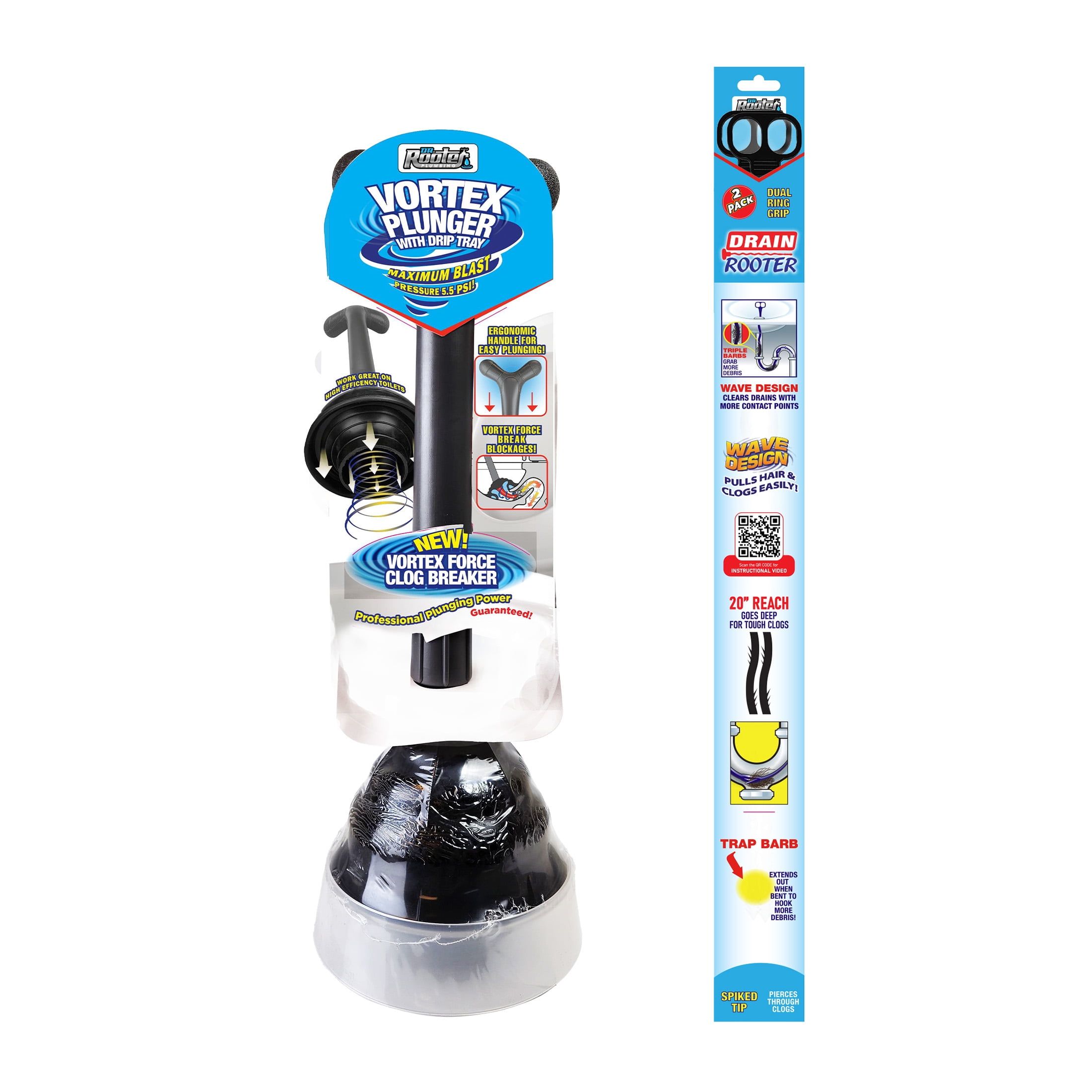 Dr. Rooter 4-Pack Drain Snake Kit with Vortex Plunger – Ultimate Drain ...