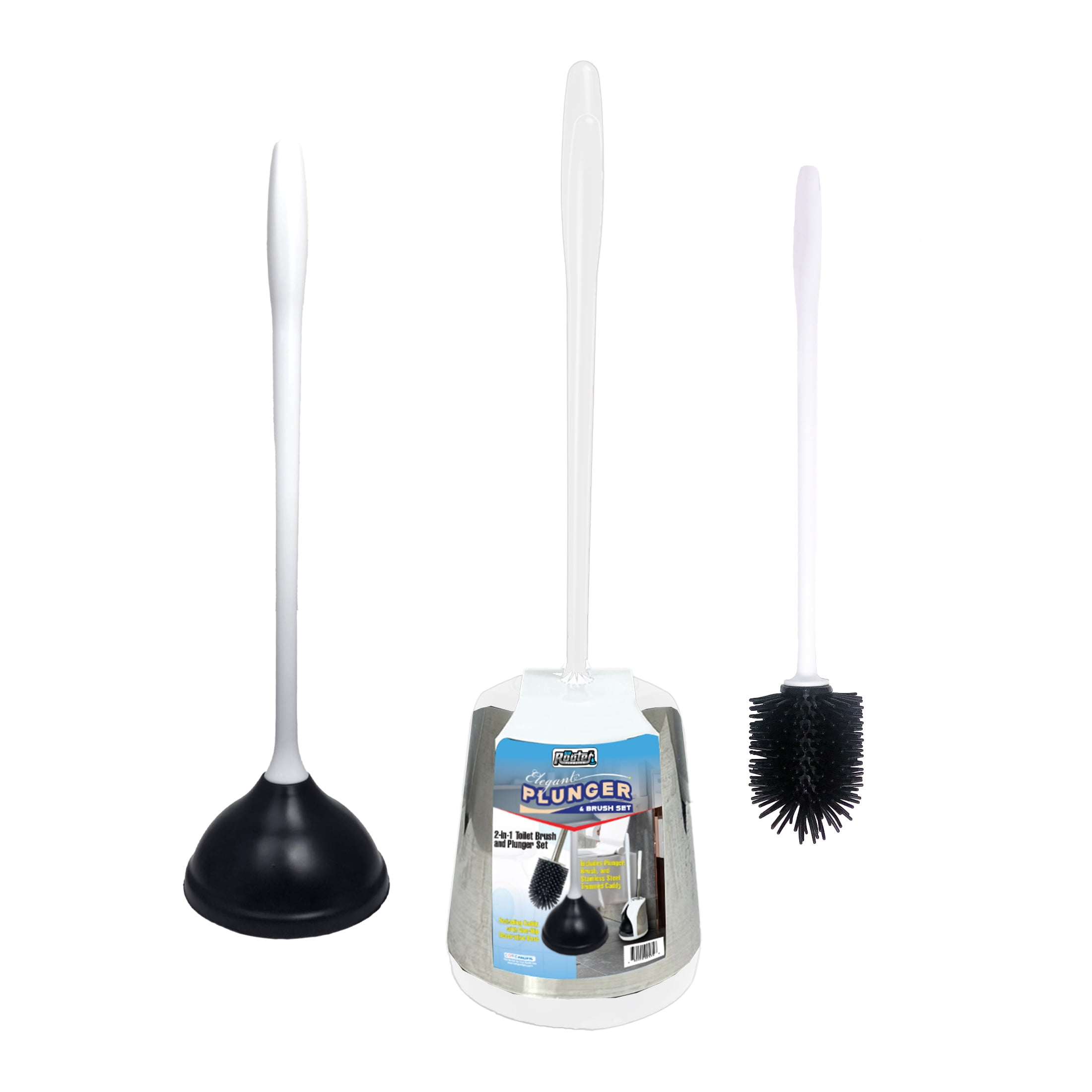 Dr. Rooter Elegant Hide-Away Bath Caddy w/Brush & Plunger, White ...