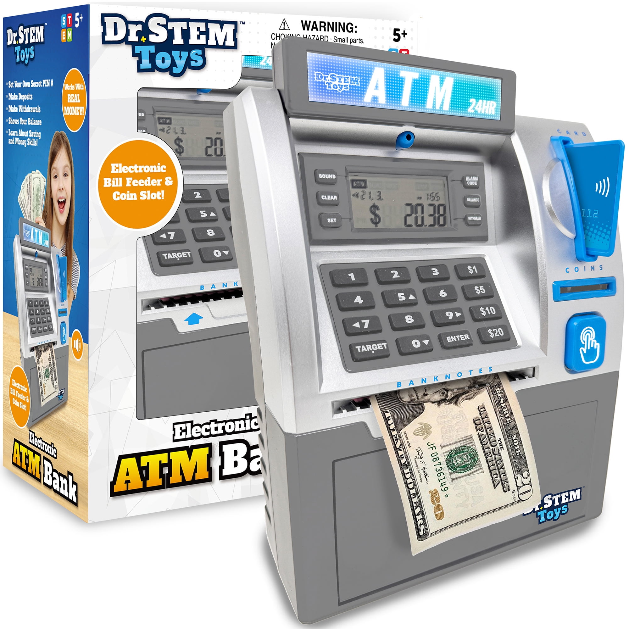 Dr. STEM: Electronic ATM Bank - Real Money Savings Piggy Bank Toy, LCD Digital Screen, Bill ...