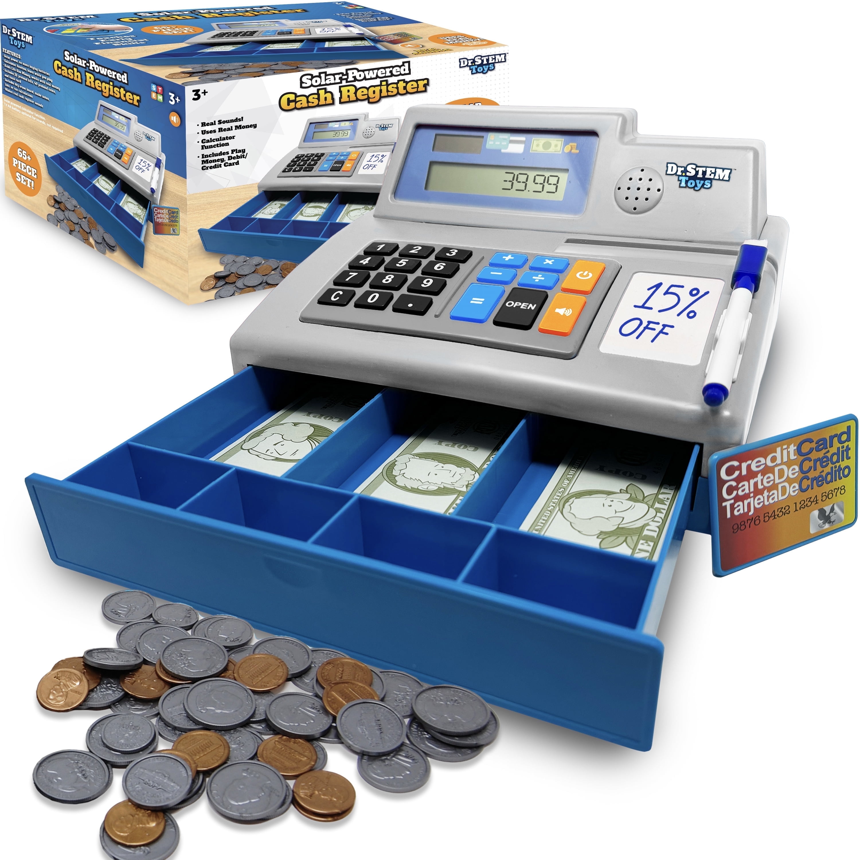 Dr. STEM Toys Solar Powered Calculator Pretend Cash Register with Play ...