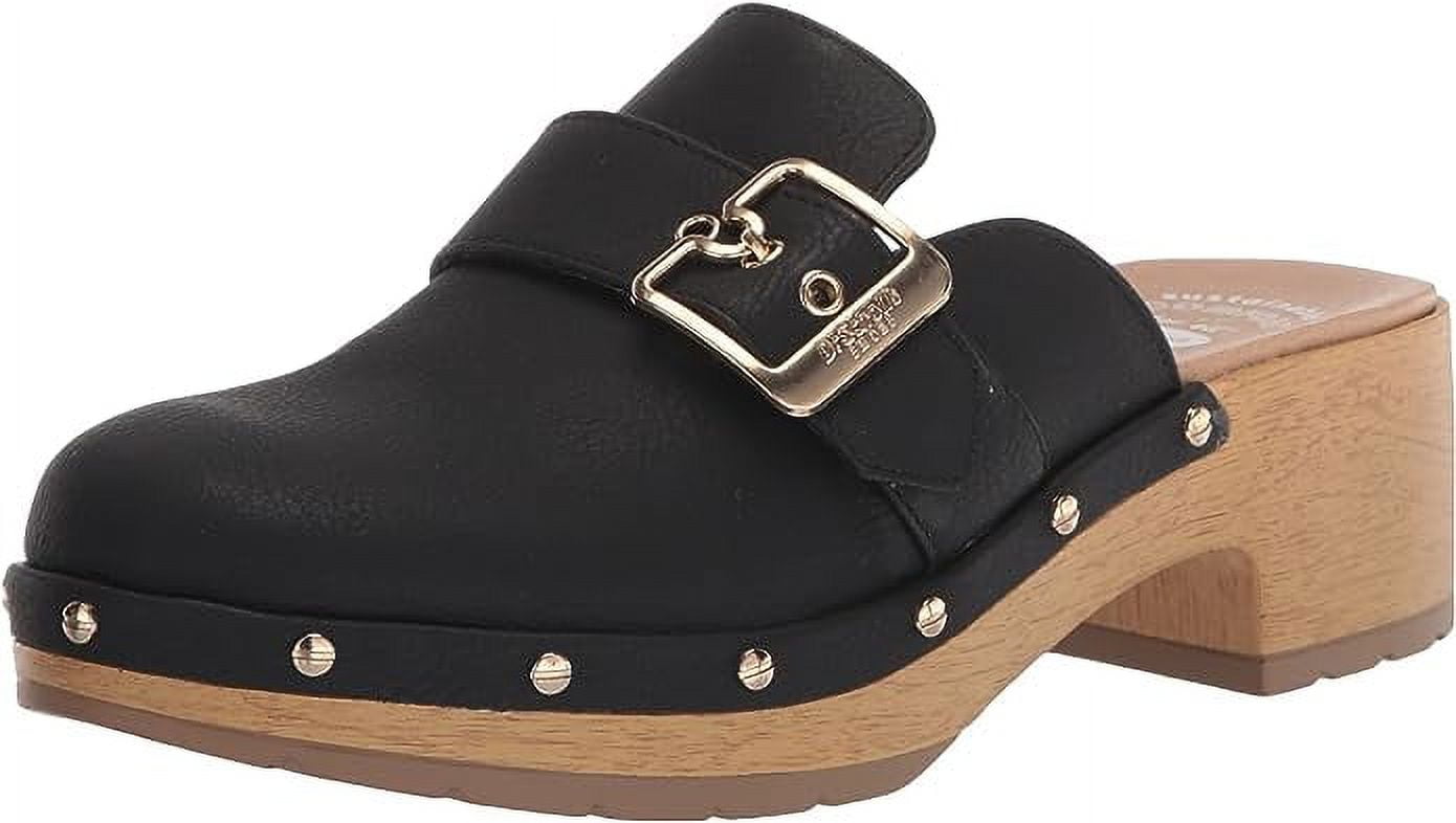 Dr. Scholl's Classic Clog Black Block Heel Slip On Buckle Detailed ...