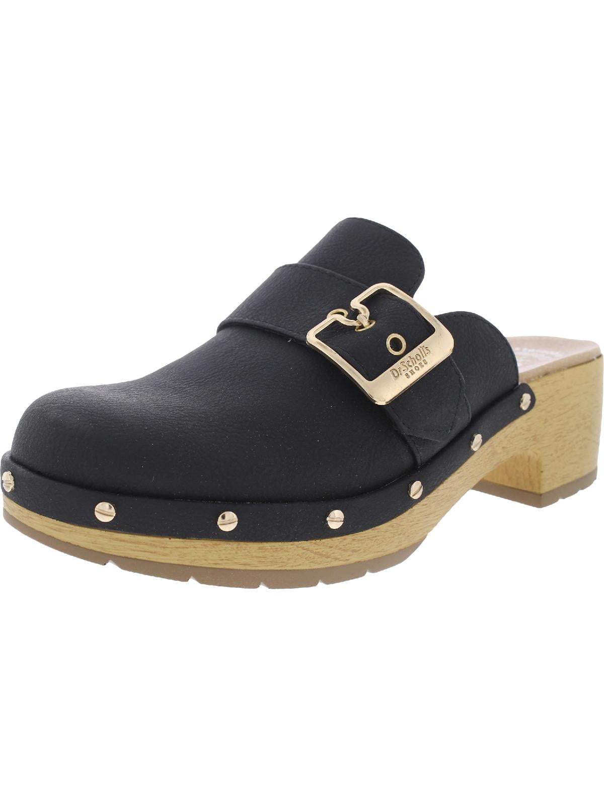 Dr. Scholl's Classic Clog Black Block Heel Slip On Buckle Detailed ...