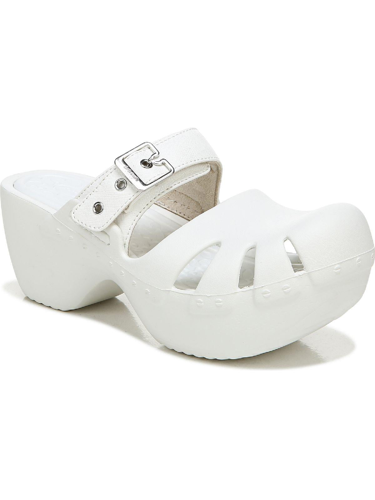 Dr. Scholl's Dance On White Slip On Buckle Strap Block Heel Rounded Toe ...