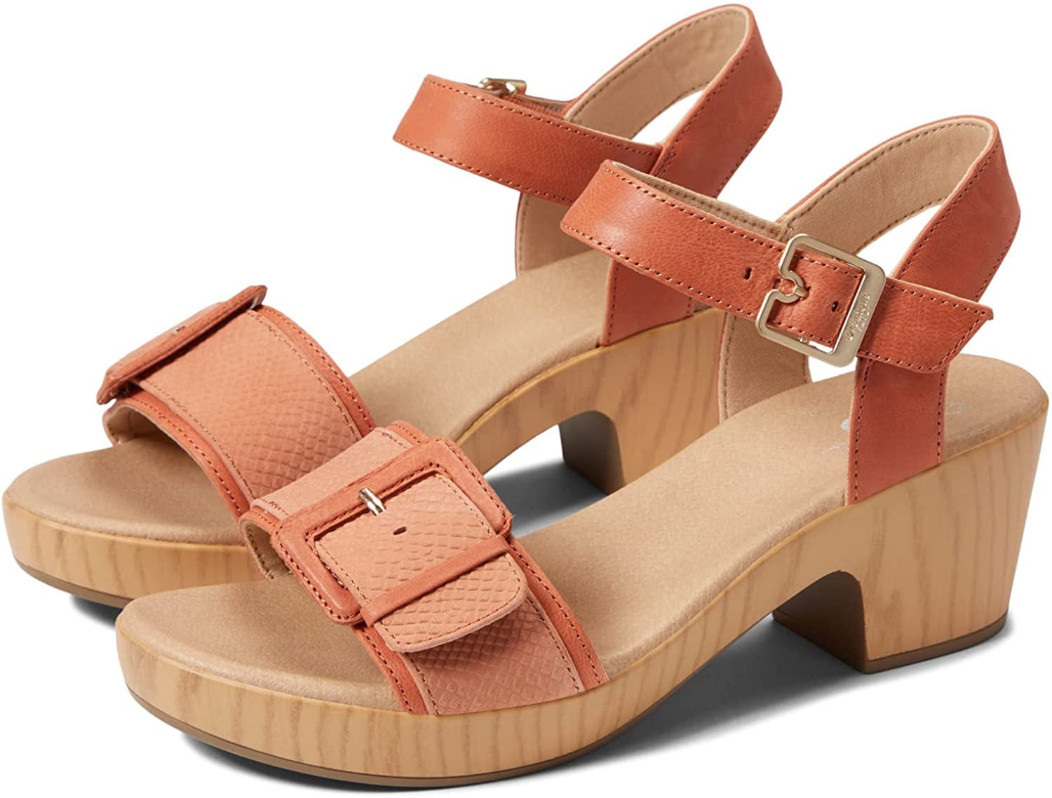 Dr. Scholl's Felicity Clay Ankle Strap Block Heel Open Toe Leather Clog ...