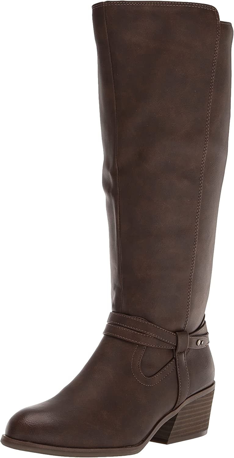 Dr. Scholl's Liberate Chestnut Brown Almond Toe Stacked Heel Knee High ...