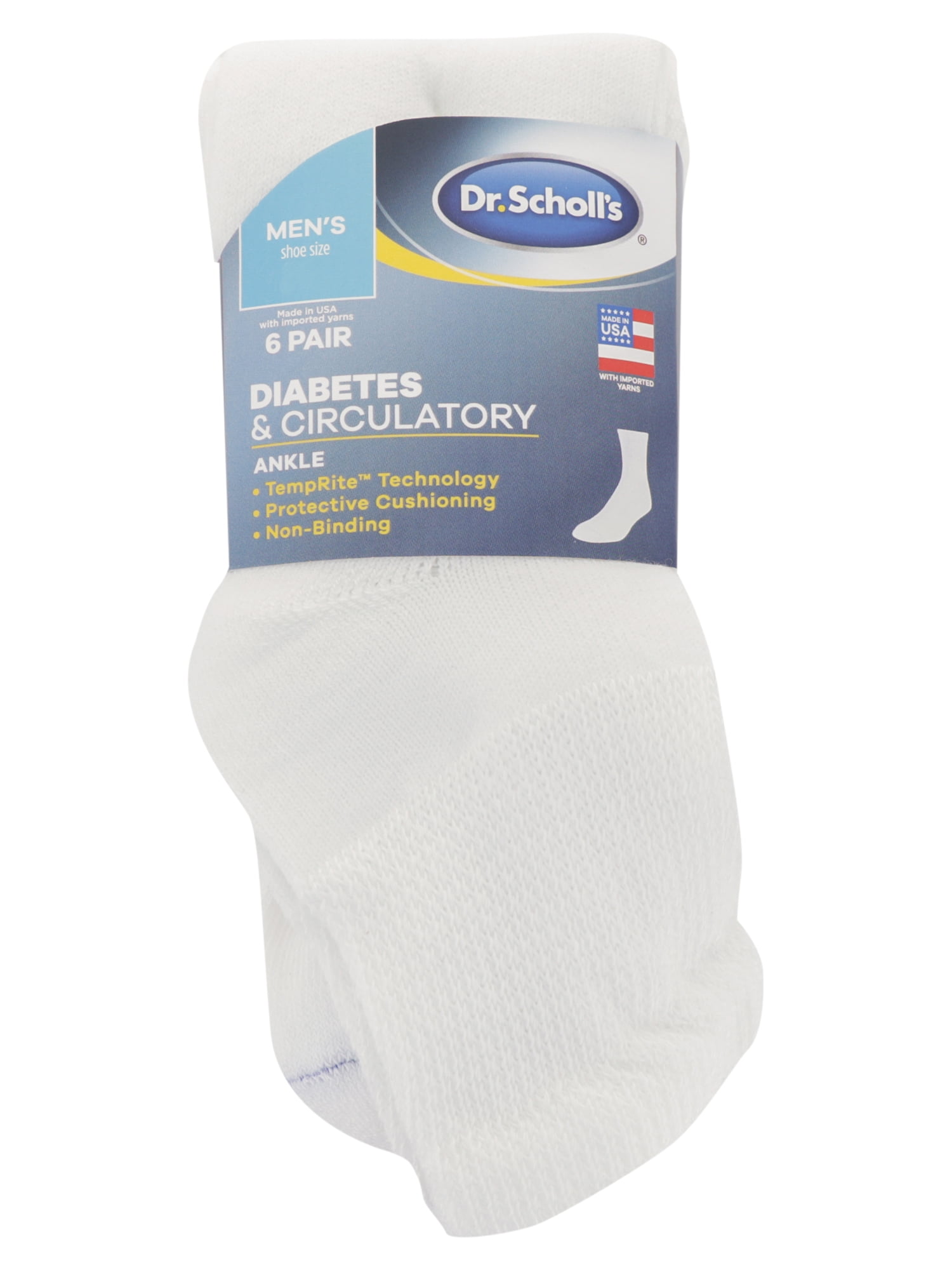 Dr. Scholl's Men's Diabetes Circulatory Ankle Socks 6 Pack Moisture ...