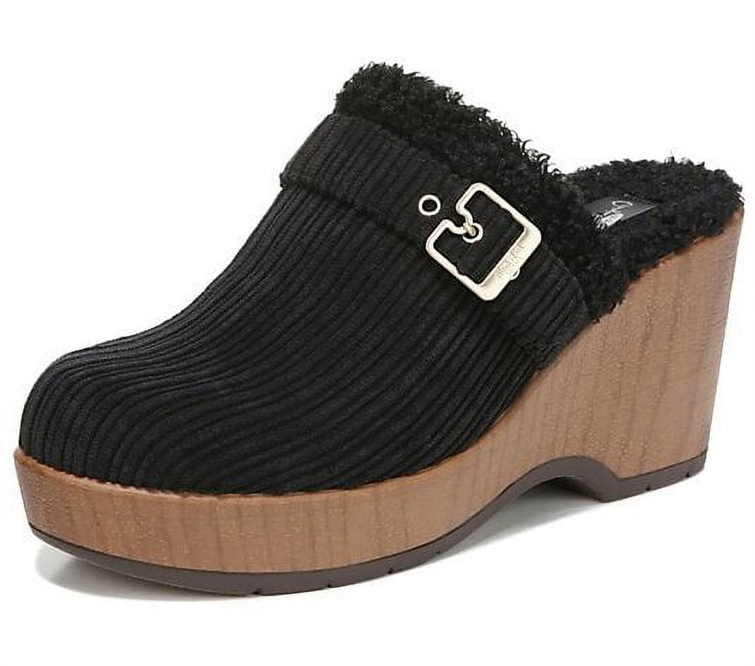 Dr. Scholl's Pixie Black Velvet Buckle Accent Round Toe Wooden Wedge ...