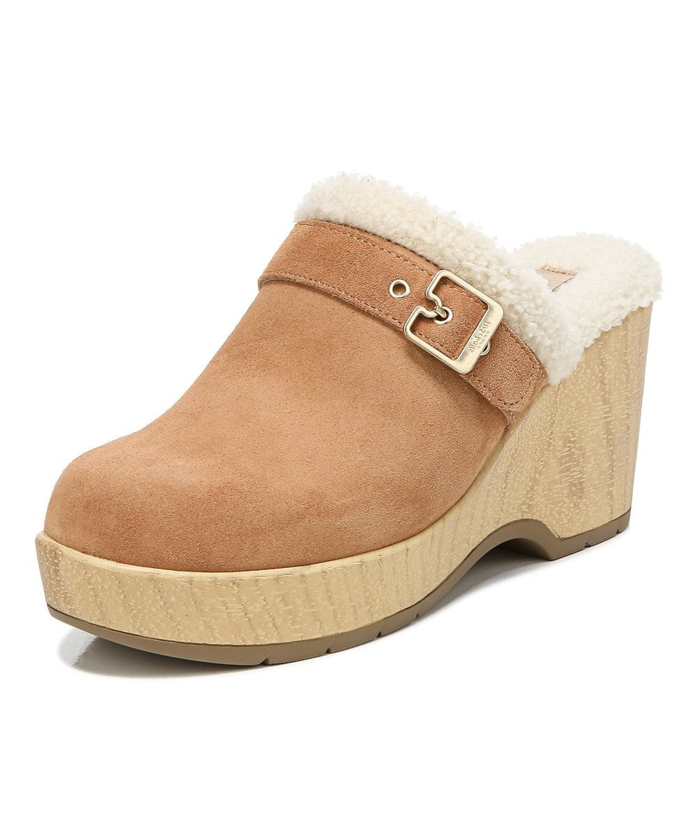 Dr. Scholl's Pixie Honey Velvet Buckle Accent Round Toe Wooden Wedge ...
