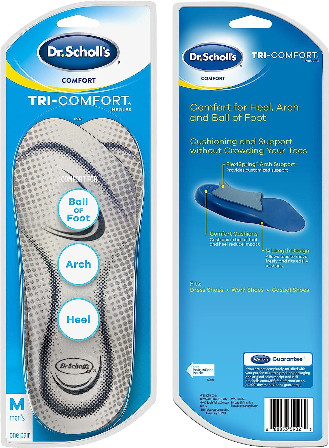 Dr. Scholl's Tri-Comfort Insoles Ball of Foot Cushioning Heel & Arch Support for Men's, 8-12, 1 ...