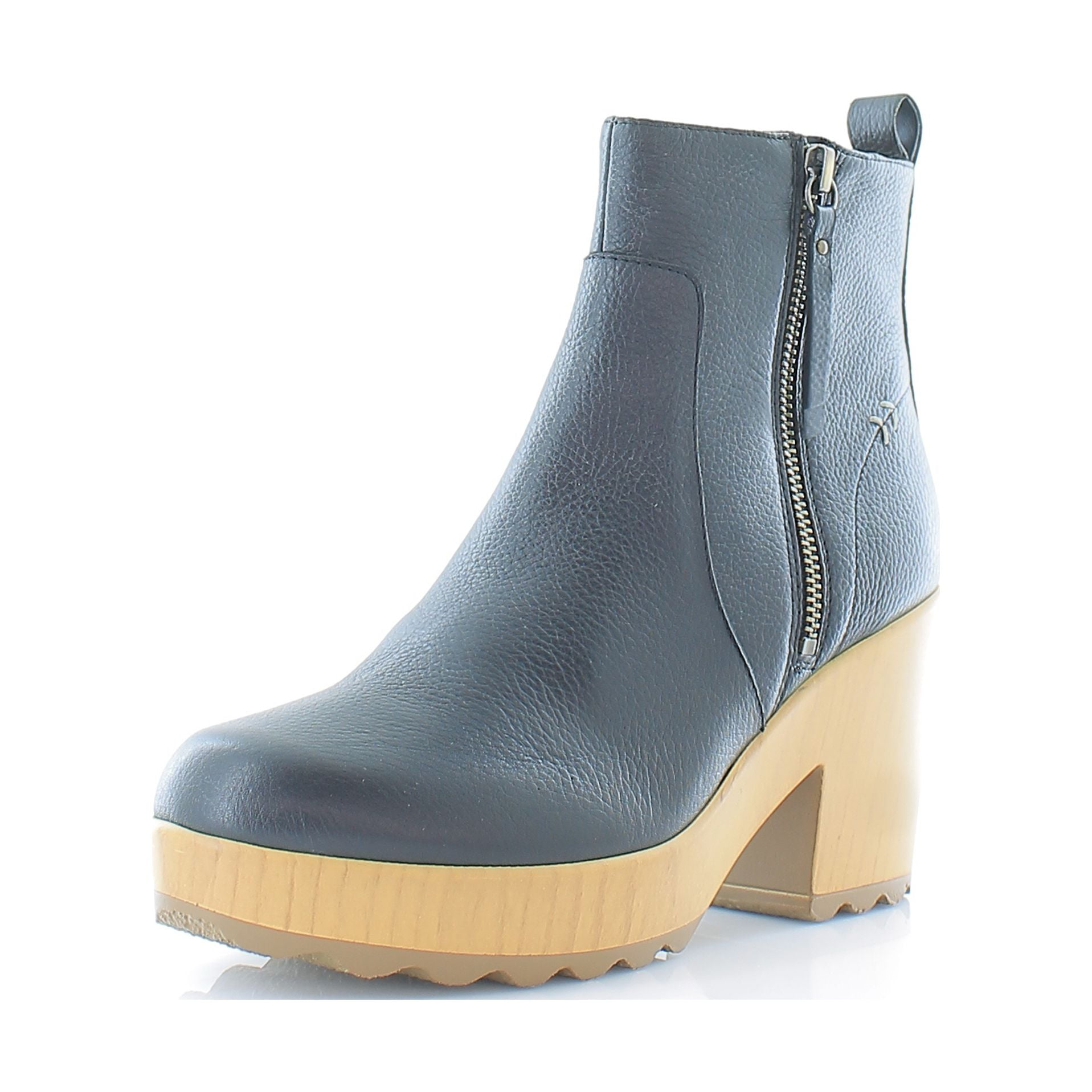Dr Scholl's Win Over Black Leather Block Heel Wood Platform Clog Ankle ...