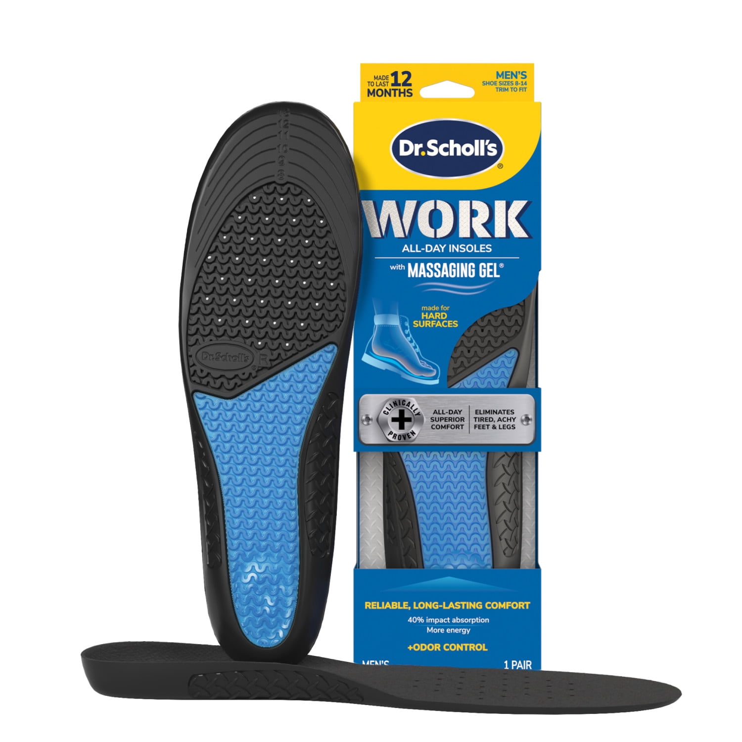 Dr. Scholl's, Work Insoles, Size 8-14, Massaging Gel Support - Walmart.com