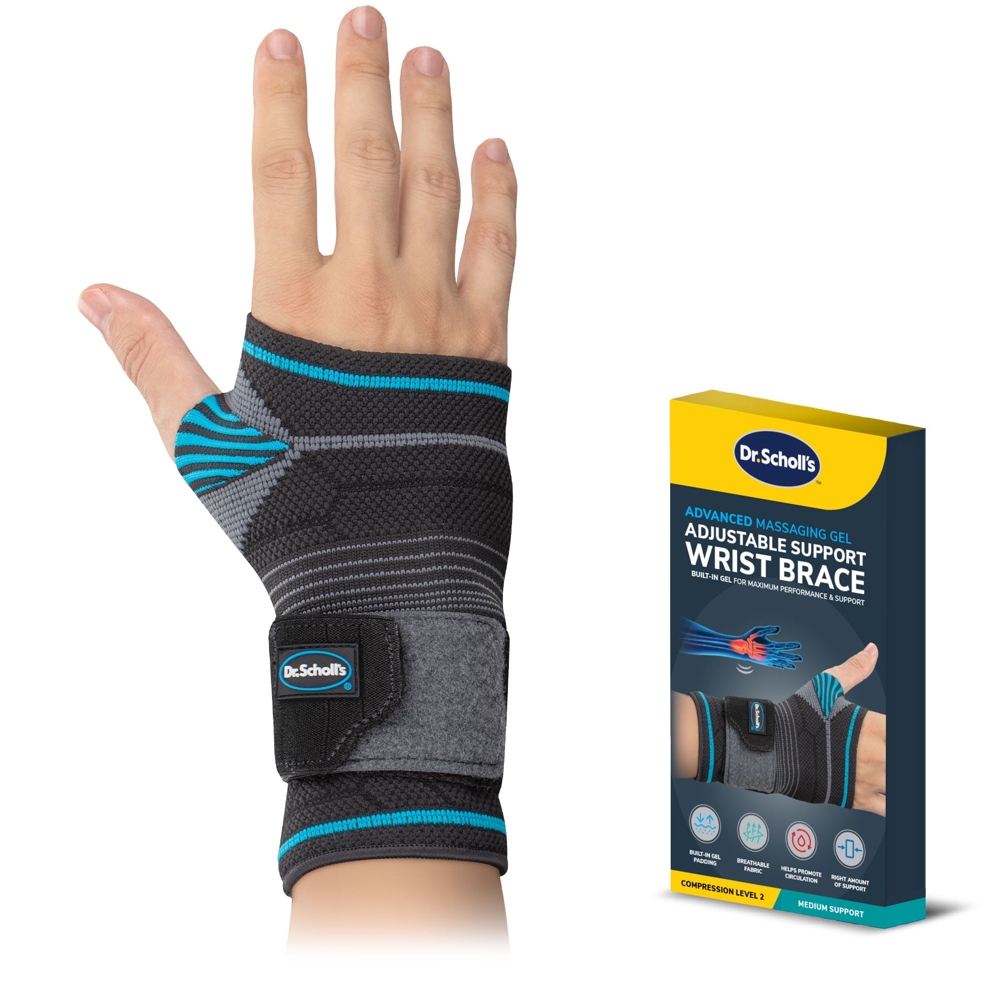 Dr. Scholl’s Wrist Brace with Massaging Gel & Breathable Fabric, Shock-Absorbing Wrist Wraps ...