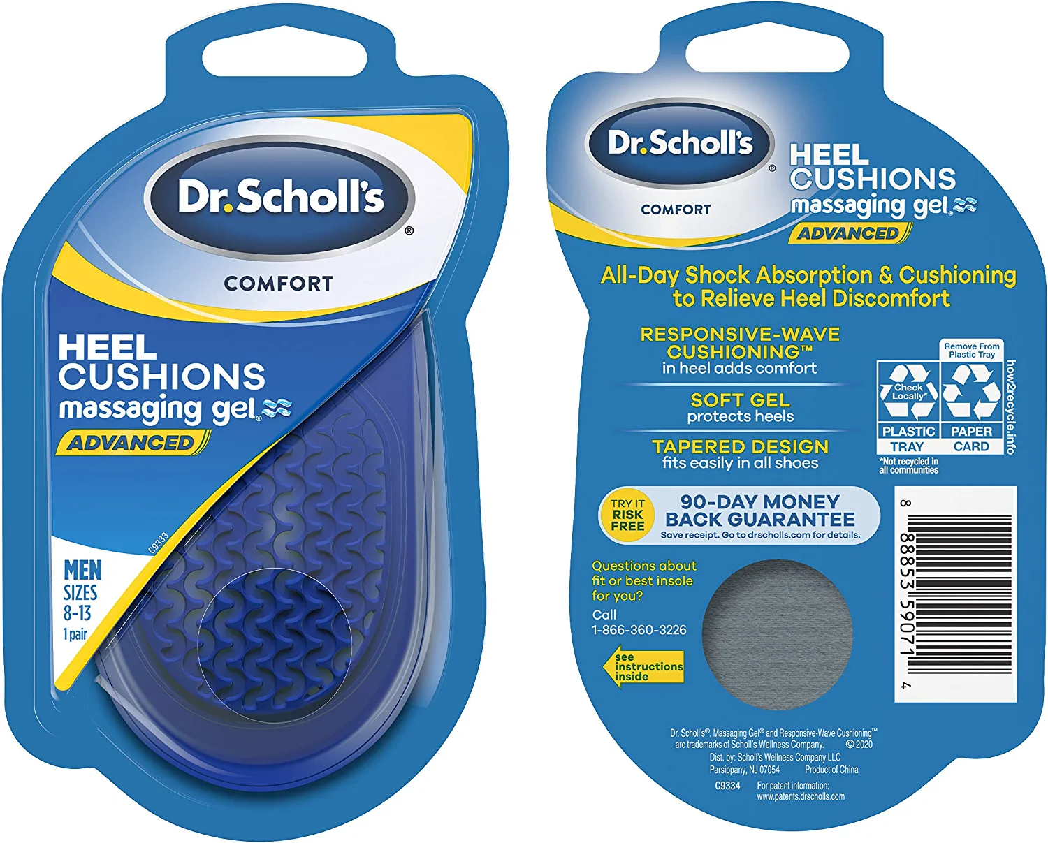 Dr. Scholls Comfort Heel Cushions Advanced Massaging Gel Men's 8-13 - 1 ...