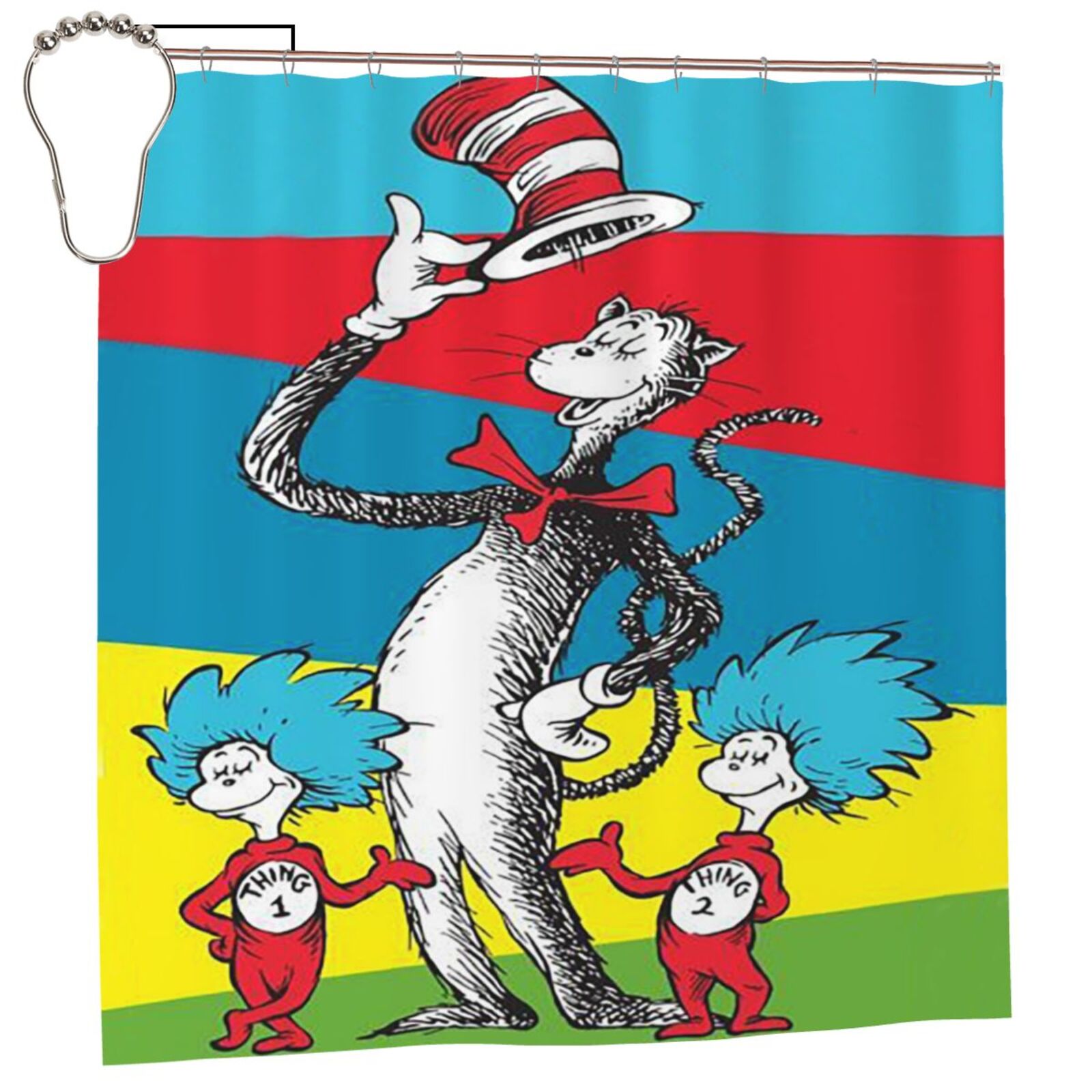 Dr. Seuss Cat Shower Curtain Waterproof Fabric Bath Liner Modern ...