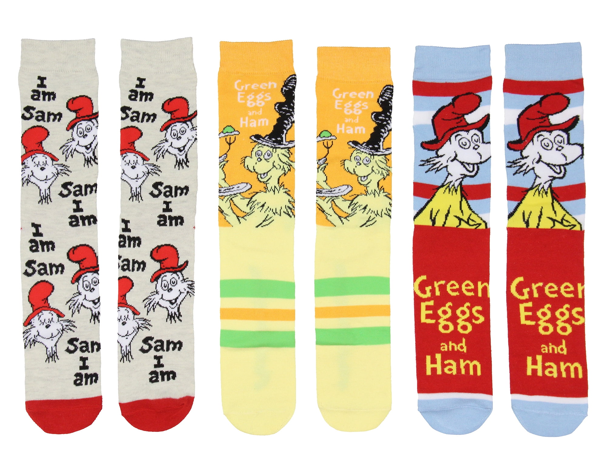 Dr. Seuss Green Eggs And Ham Socks In A Box Adult Mid Calf Crew Socks 3 ...
