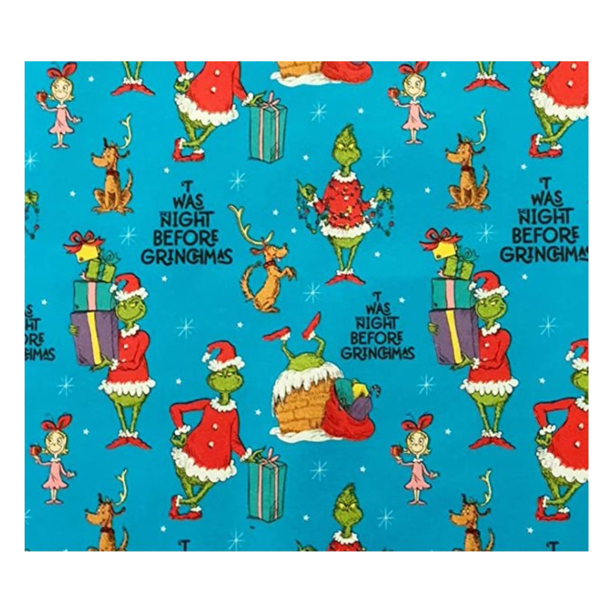 Dr. Seuss The Grinch Blue Xmas Gift Wrapping Paper, 1 Roll Premium ...