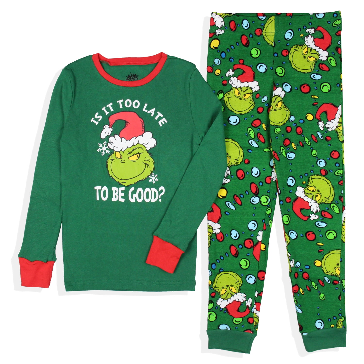 Dr. Seuss How the Grinch Stole Christmas Lights Sleep Pajama Set (Kids, 6) - Walmart.com
