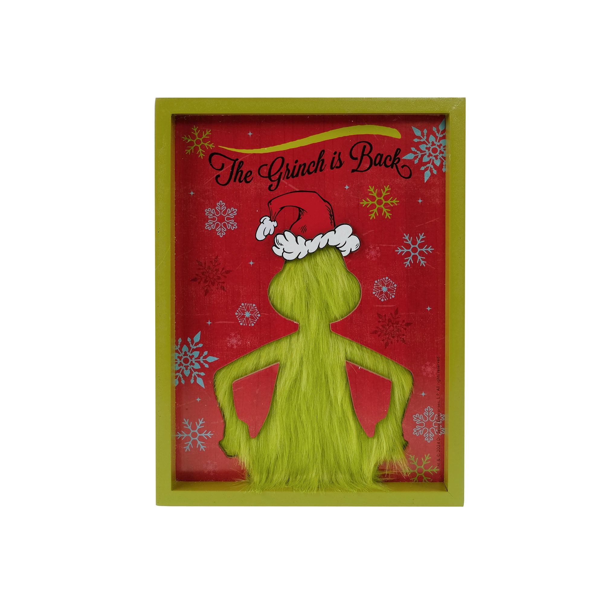 Dr. Seuss' How the Grinch Stole Christmas Wooden Framed Fuzzy Grinch ...