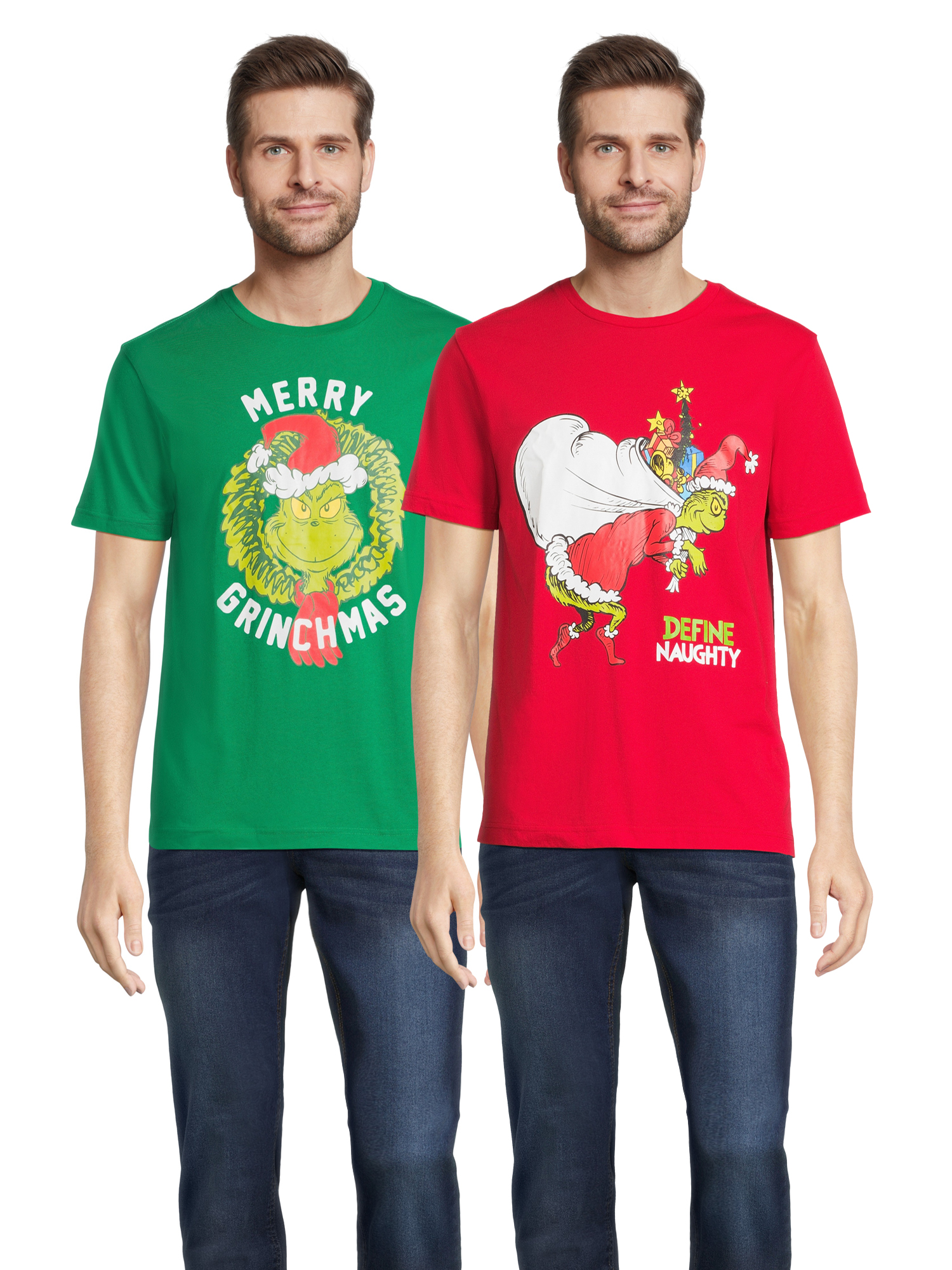 Dr. Seuss Men's & Big Men's The Grinch Christmas Graphic Tees, 2-Pack ...