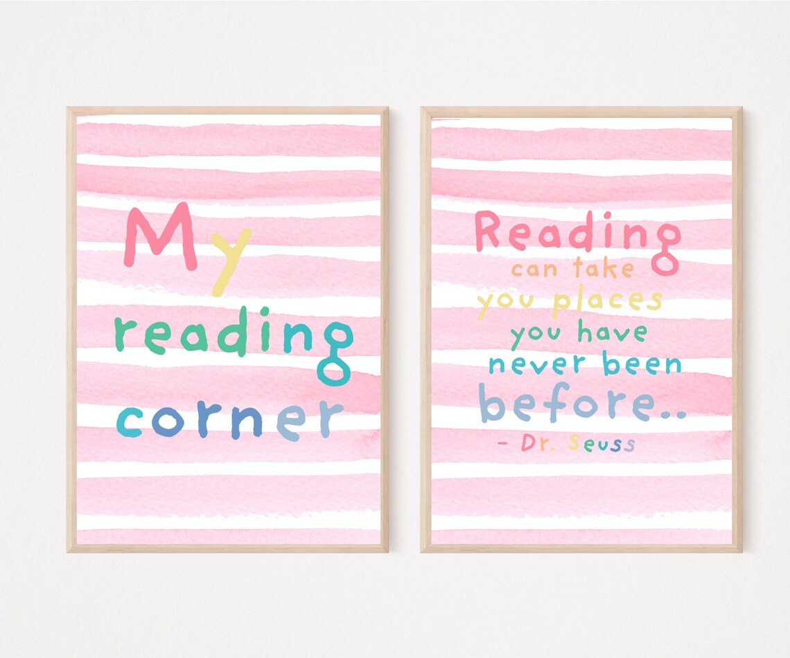 Dr Seuss Reading Quote Poster, Rainbow Nursery Decor, Reading Corner ...