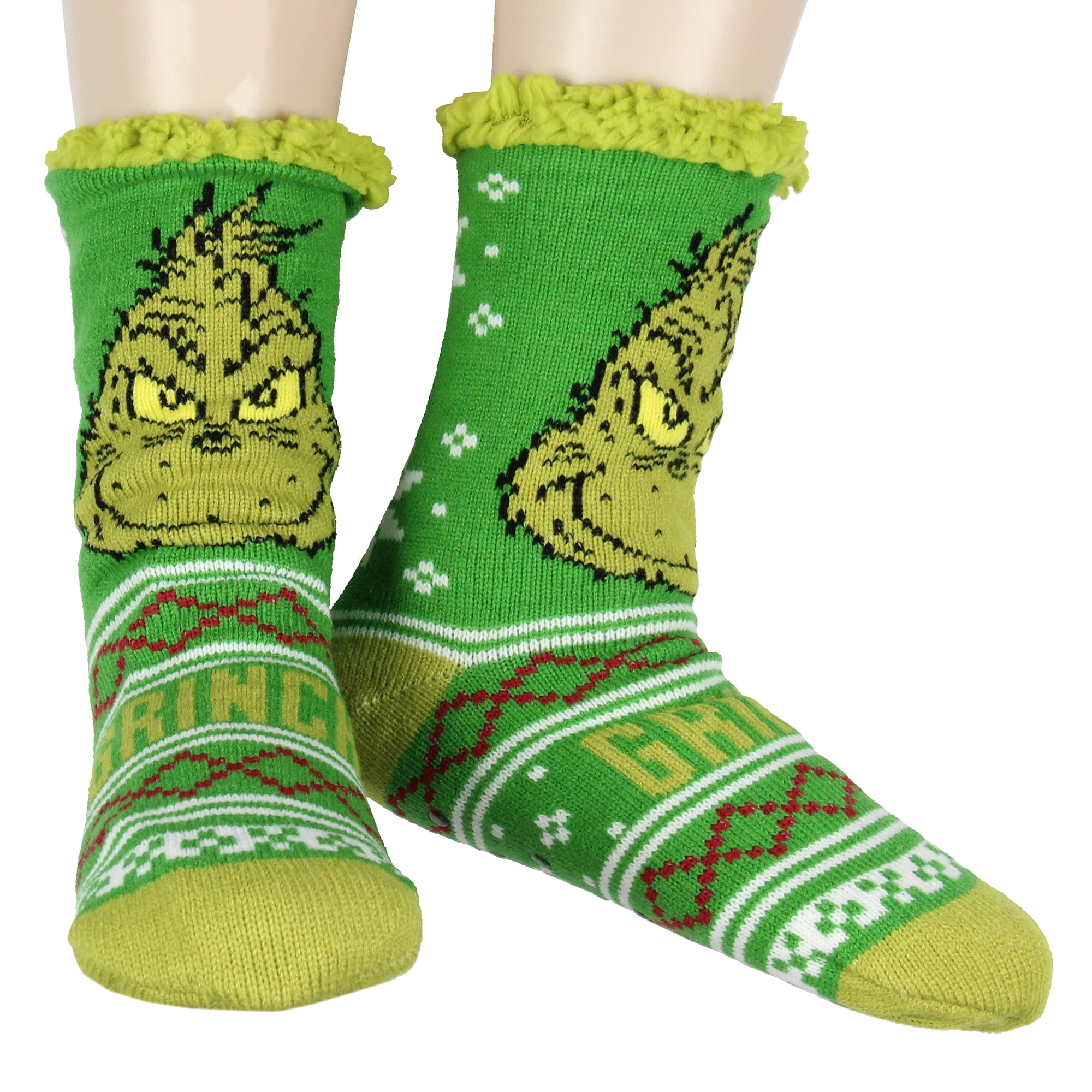 Dr. Seuss Socks The Grinch Socks Women's Grinch Face Fair Isle Sweater ...