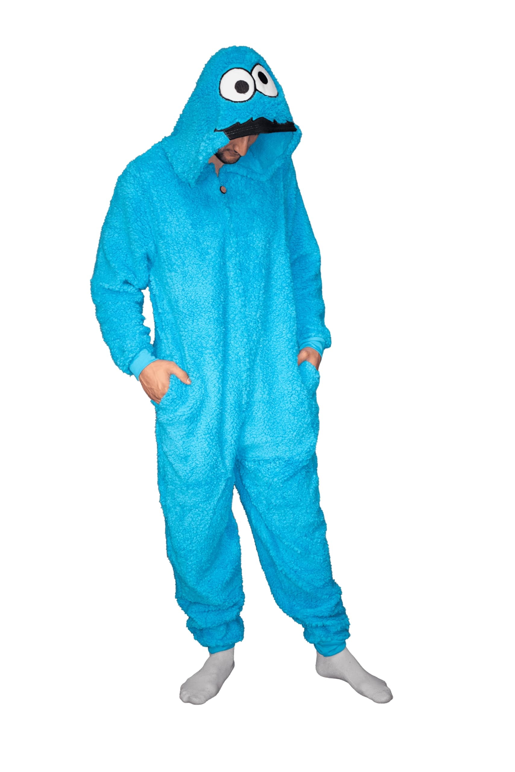Sesame Street Cookie Monster Fleece Zip Up Jumpsuit Adult Halloween ...
