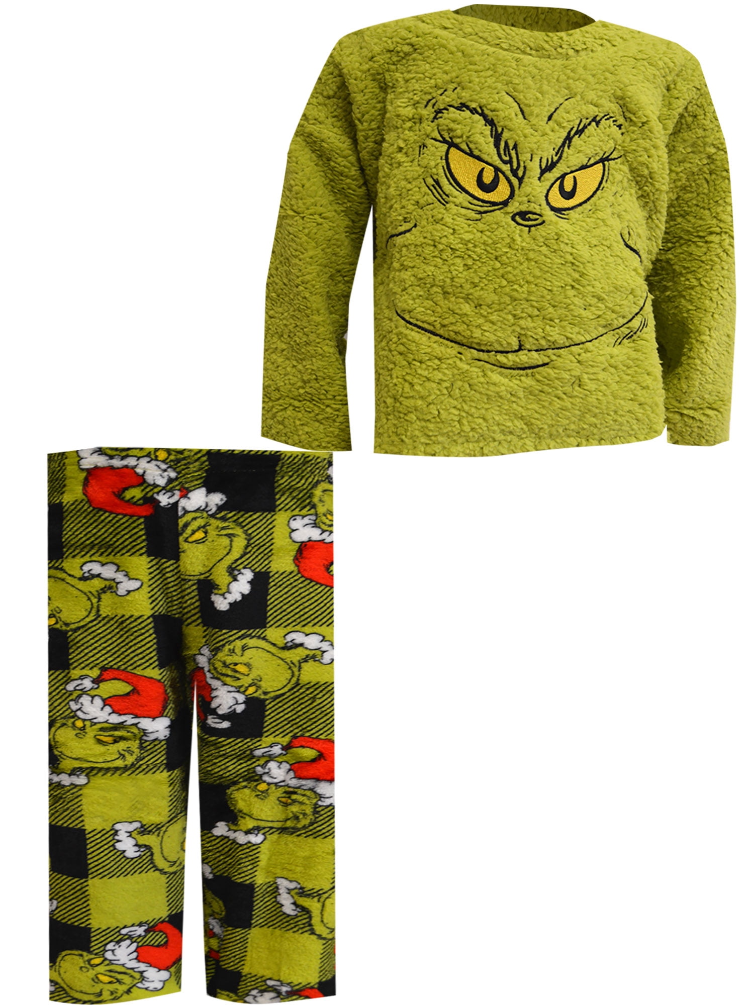 Dr. Seuss The Grinch Boy's Santa Plaid Plush Fleece Kids Pajama Sleep ...