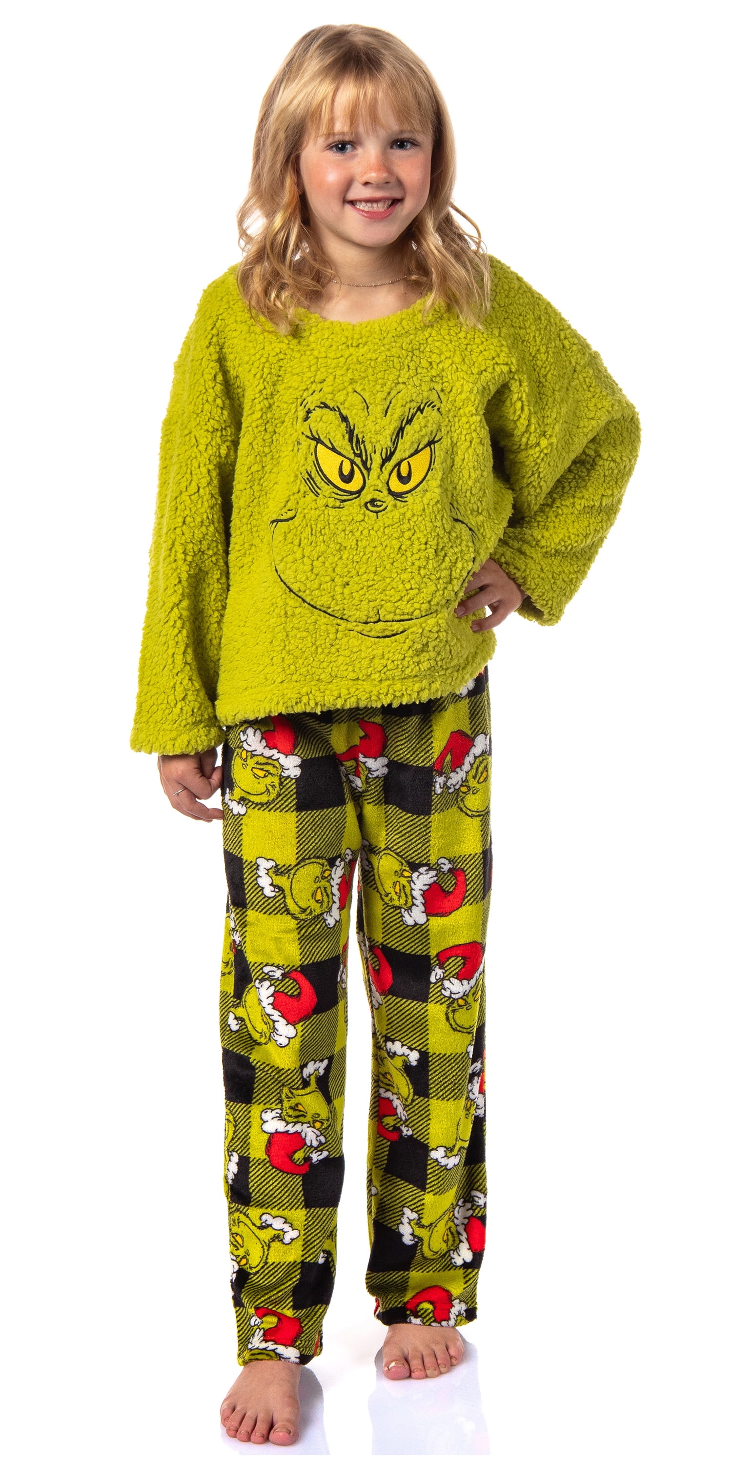 Dr. Seuss The Grinch Boy's Santa Plaid Plush Fleece Kids Pajama Sleep ...
