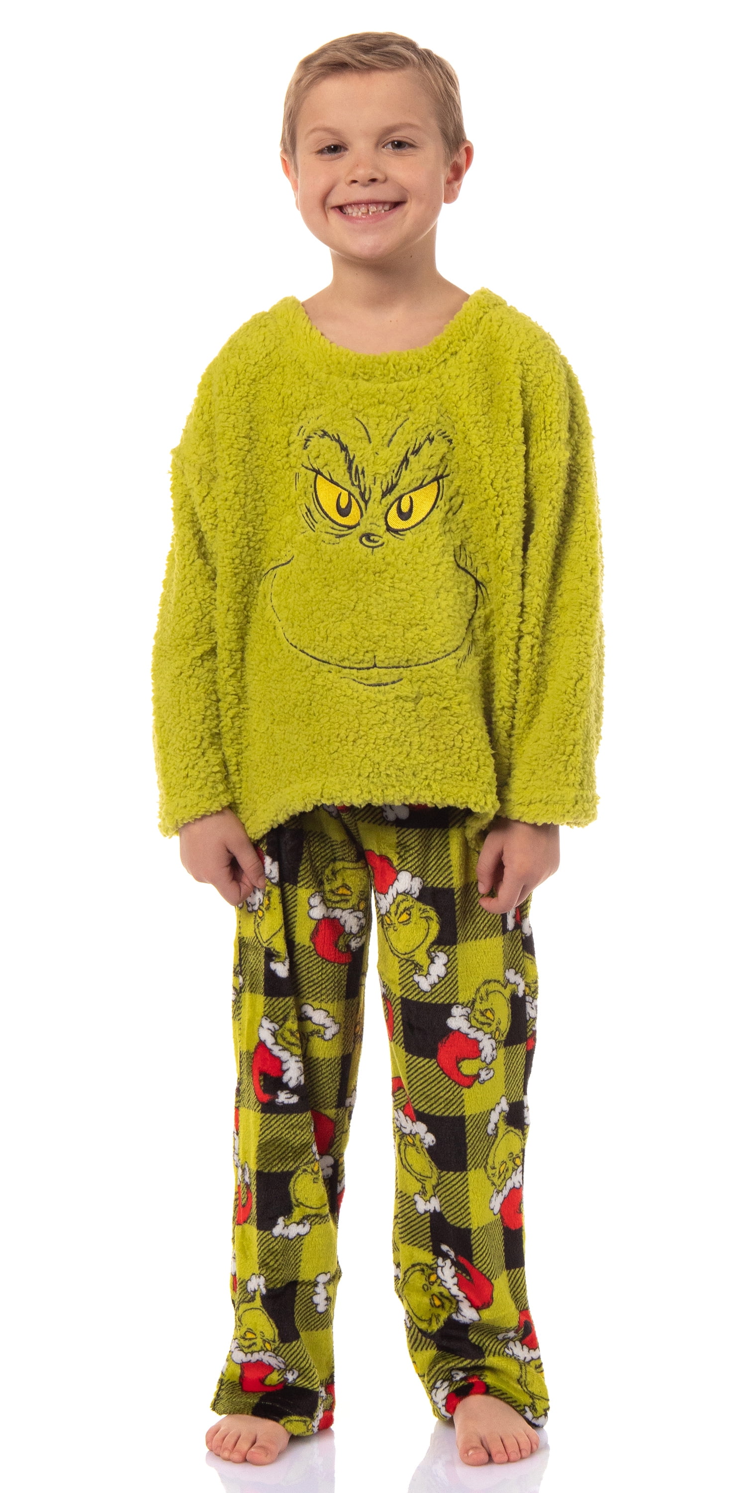 Dr. Seuss The Grinch Santa Plaid Plush Fleece Pajama Sleep Set ...