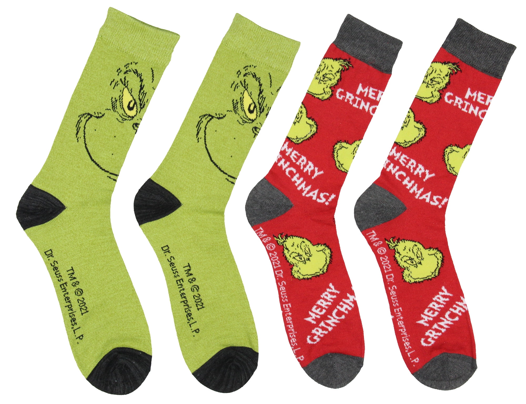 Dr Seuss The Grinch Character Adult Holiday Crew Socks 2 Pair - Walmart.com