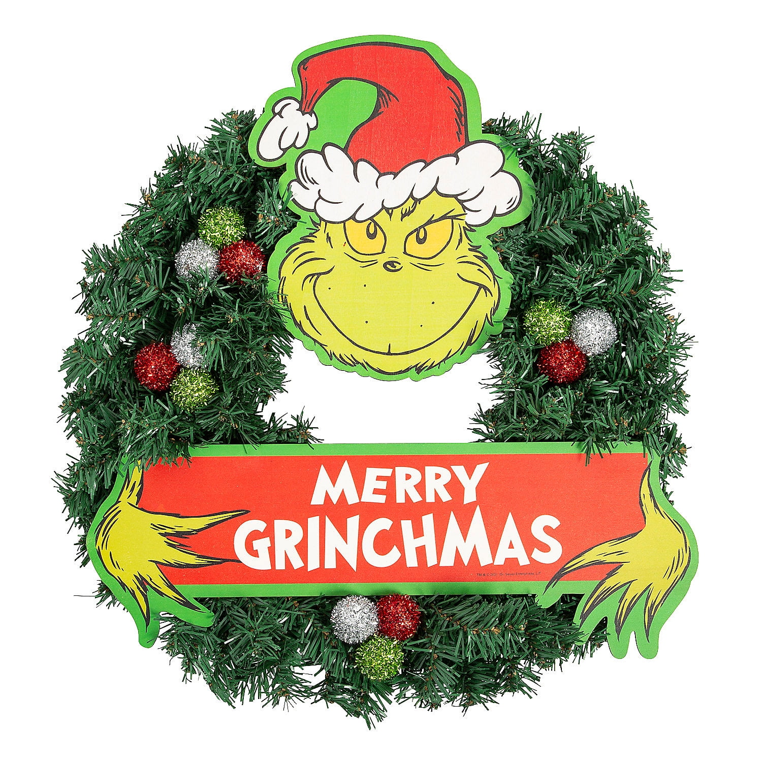 Dr. Seuss The Grinch Christmas Wreath - Funny Themed Xmas Door ...