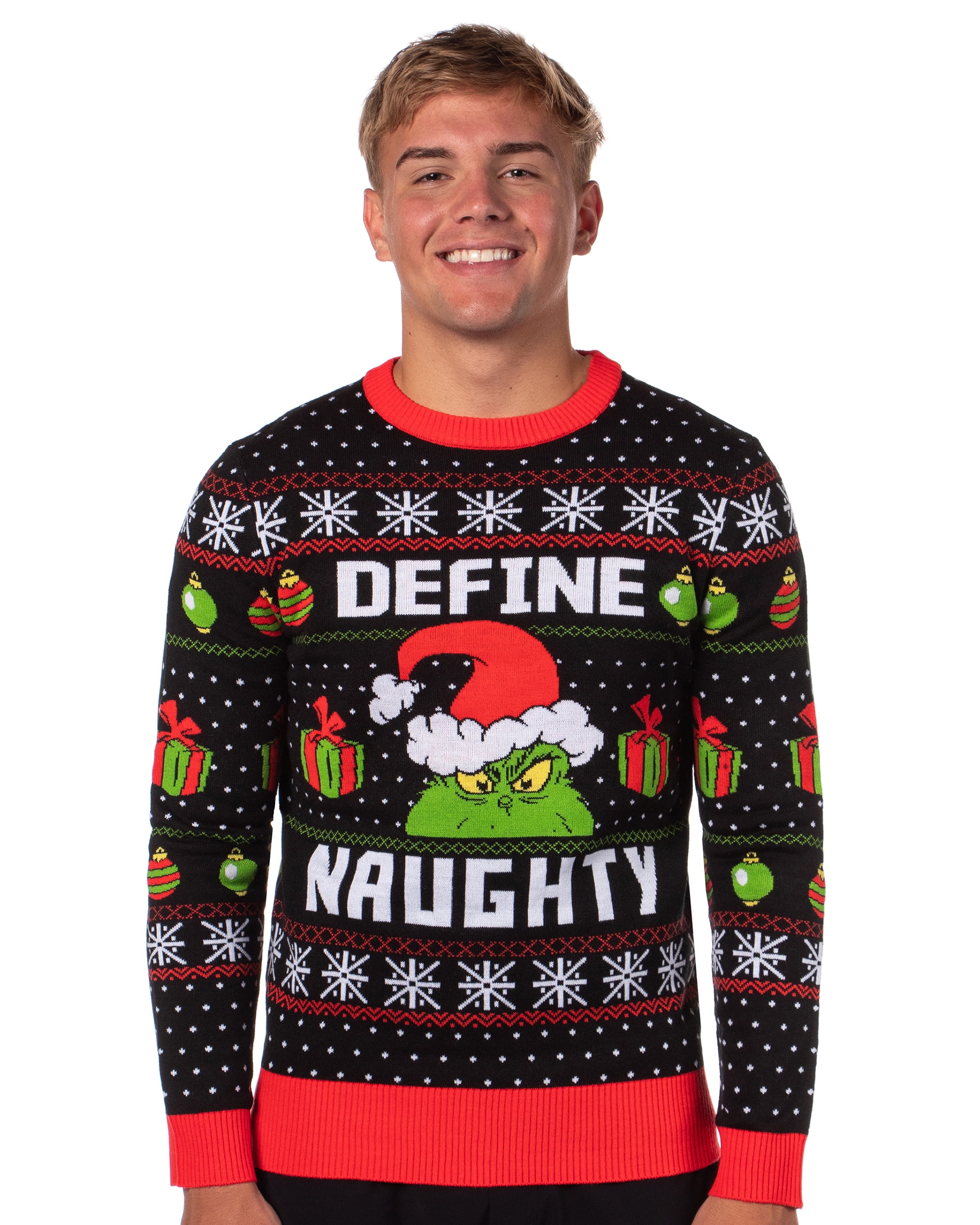 Dr. Seuss The Grinch Men's Define Naughty Fair Isle Holiday Ugly ...