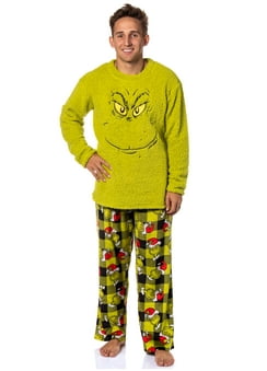 Dr. Seuss Women's The Grinch Who Stole Christmas Santa Fleece Buffalo Plaid Sleep Pajama 2 Piece ...