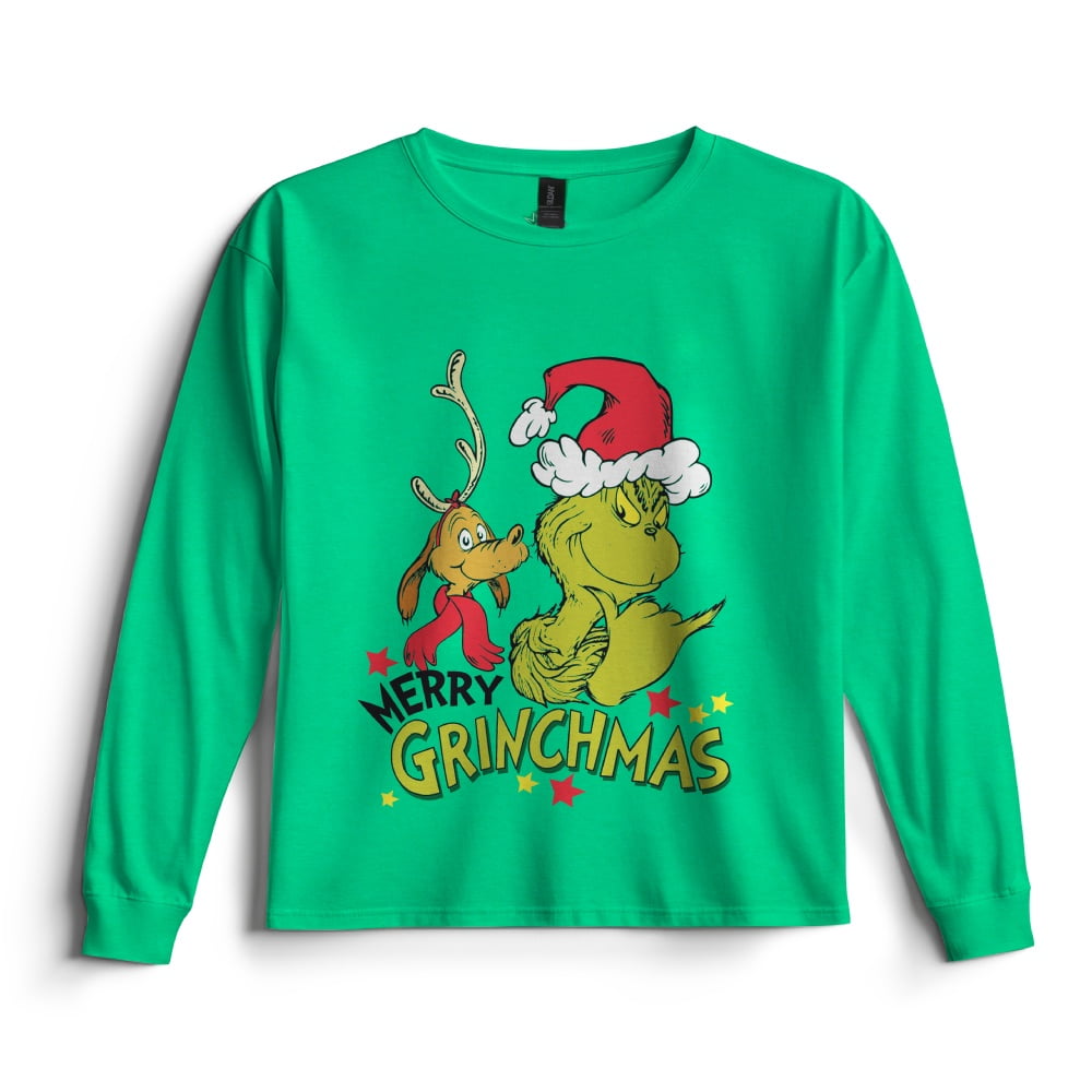 Dr. Seuss The Grinch Merry Grinchmas Boy's Christmas T-Shirt - Crewneck ...