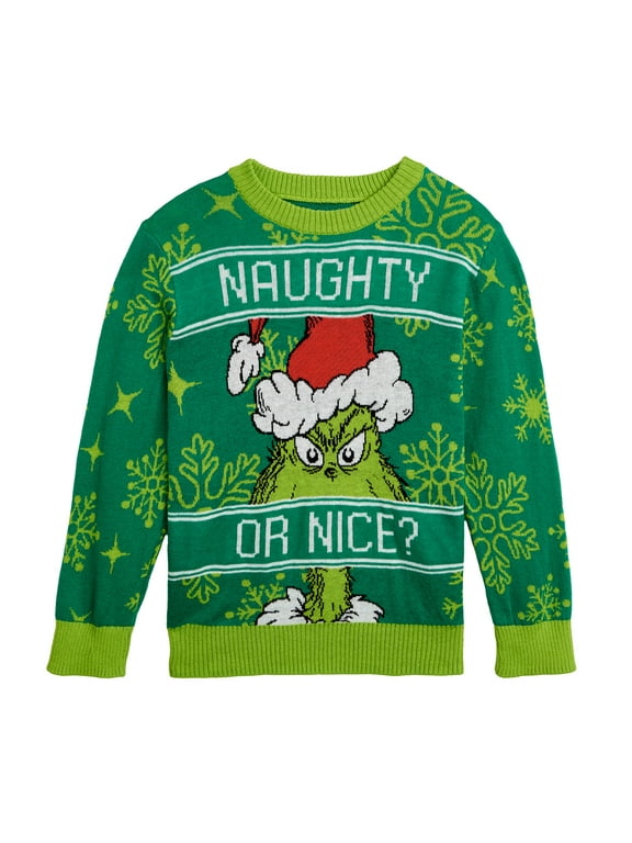 The Grinch Boys Graphic Holiday Crew Neck Sweater, Size XS-2XL ...