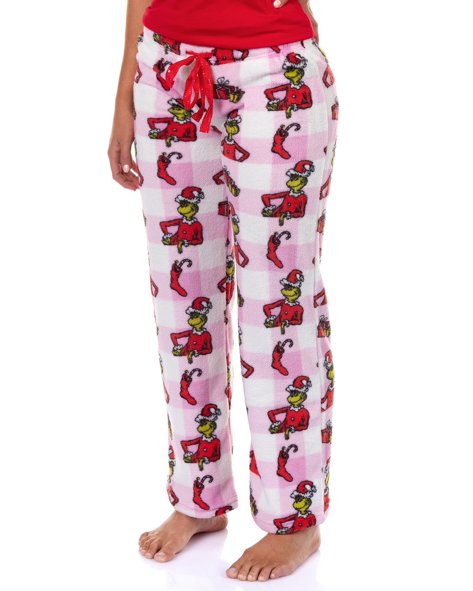 Dr. Seuss The Grinch Pajamas Women's Pink Buffalo Plush Lounge Pants ...